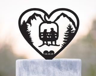 Ski snowboard wedding heart cake topper custom,snowboard ski winter ...