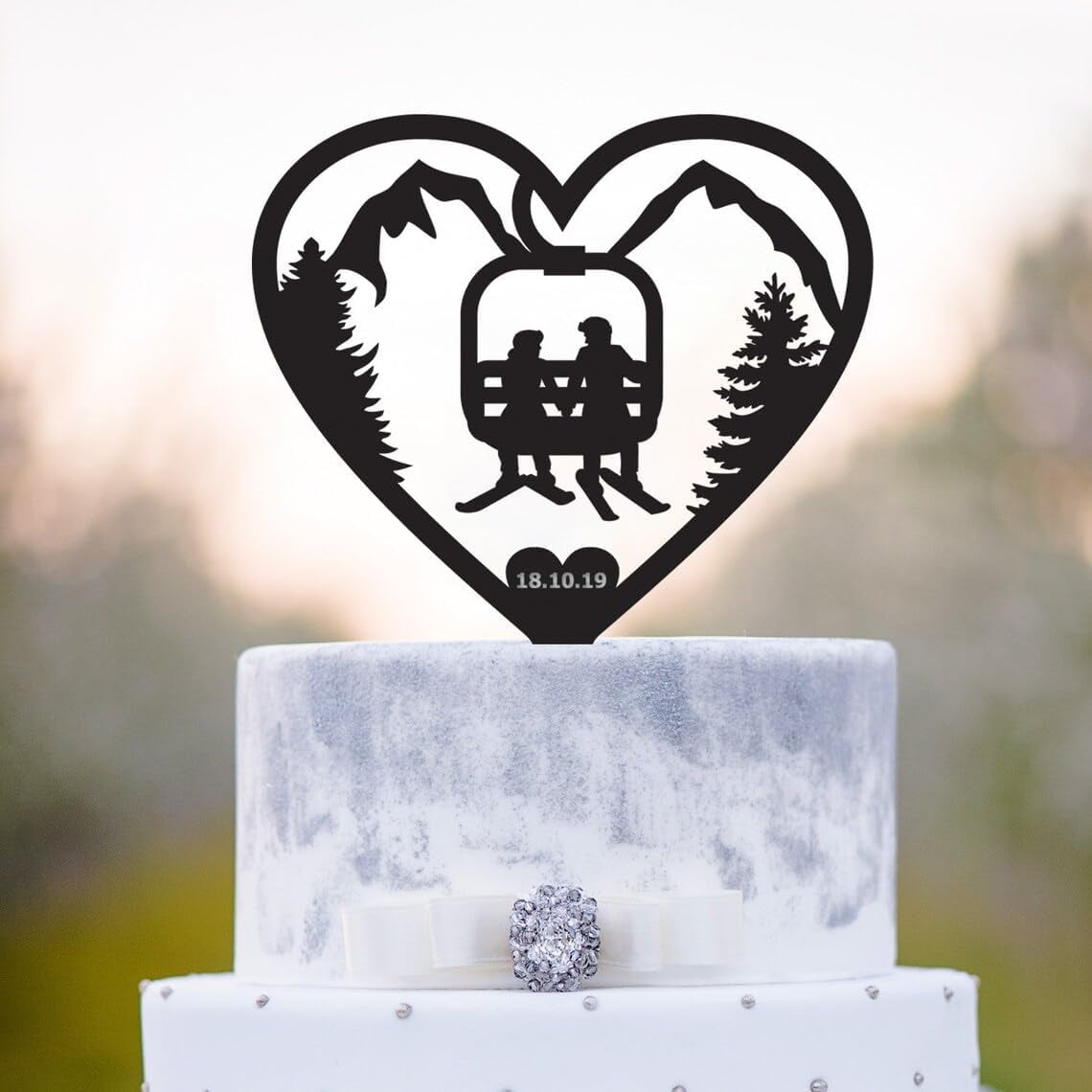 Ski wedding heart cake topper,Ski winter heart wedding cake topper,ski ...