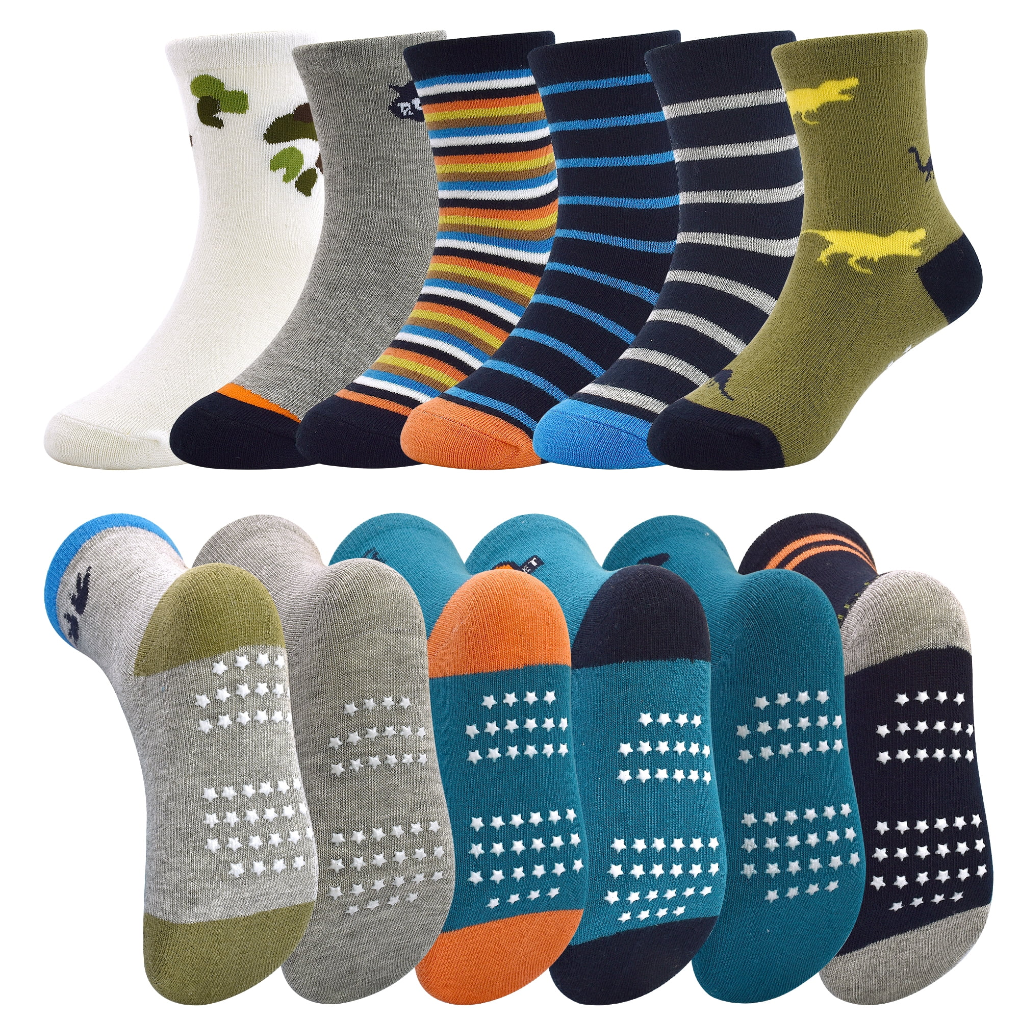Skibeaut Toddler Socks with Grips Socks 12 Pack Boys Anti Skid Crew ...