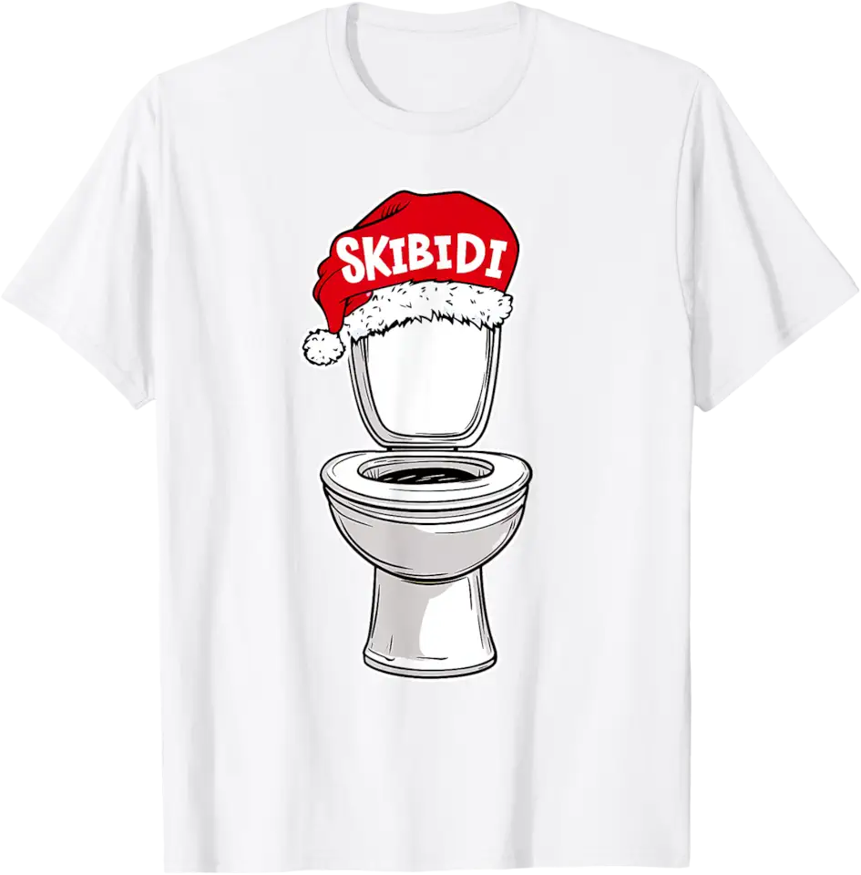 Skibidi Christmas Toilet Funny Santa Hat Kids Holiday Slang T-Shirt ...