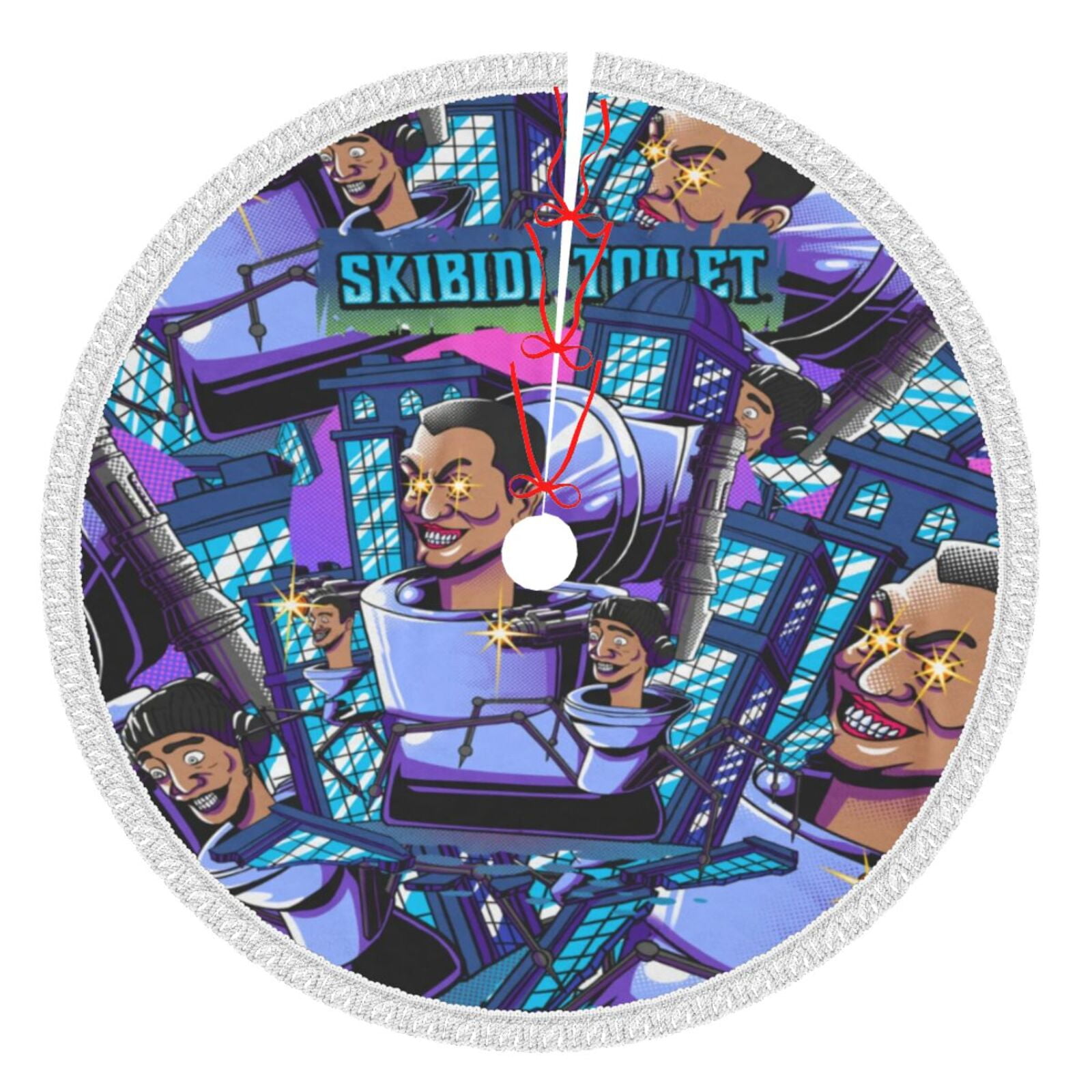 Skibidi Toilet Christmas Tree Skirt with Tassels, Large Christmas Tree ...