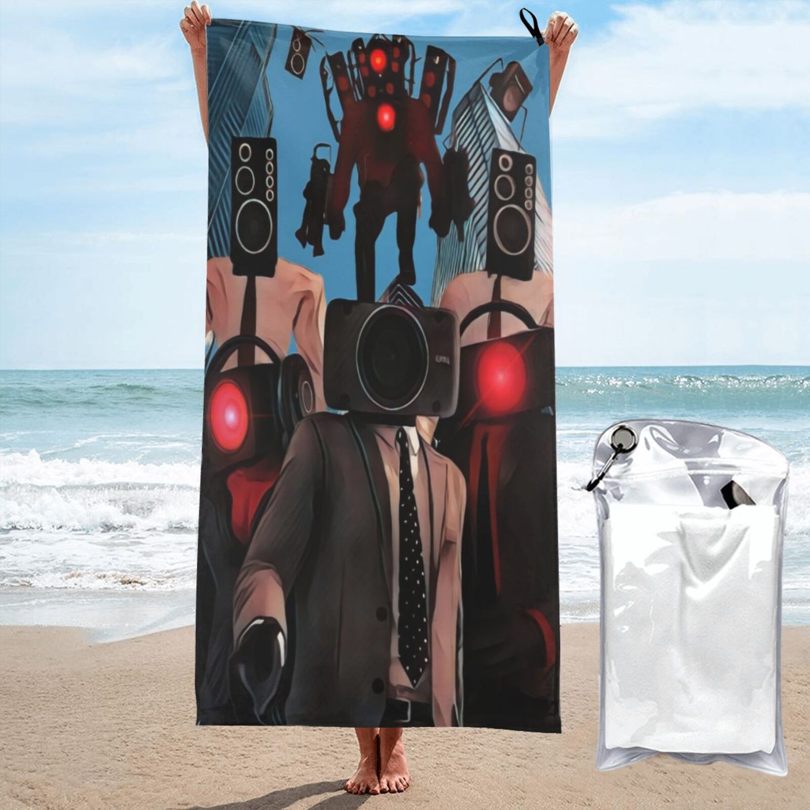 Skibidi Toilet Microfiber Beach Towel, 27.5"x55" Oversized Sand Free ...