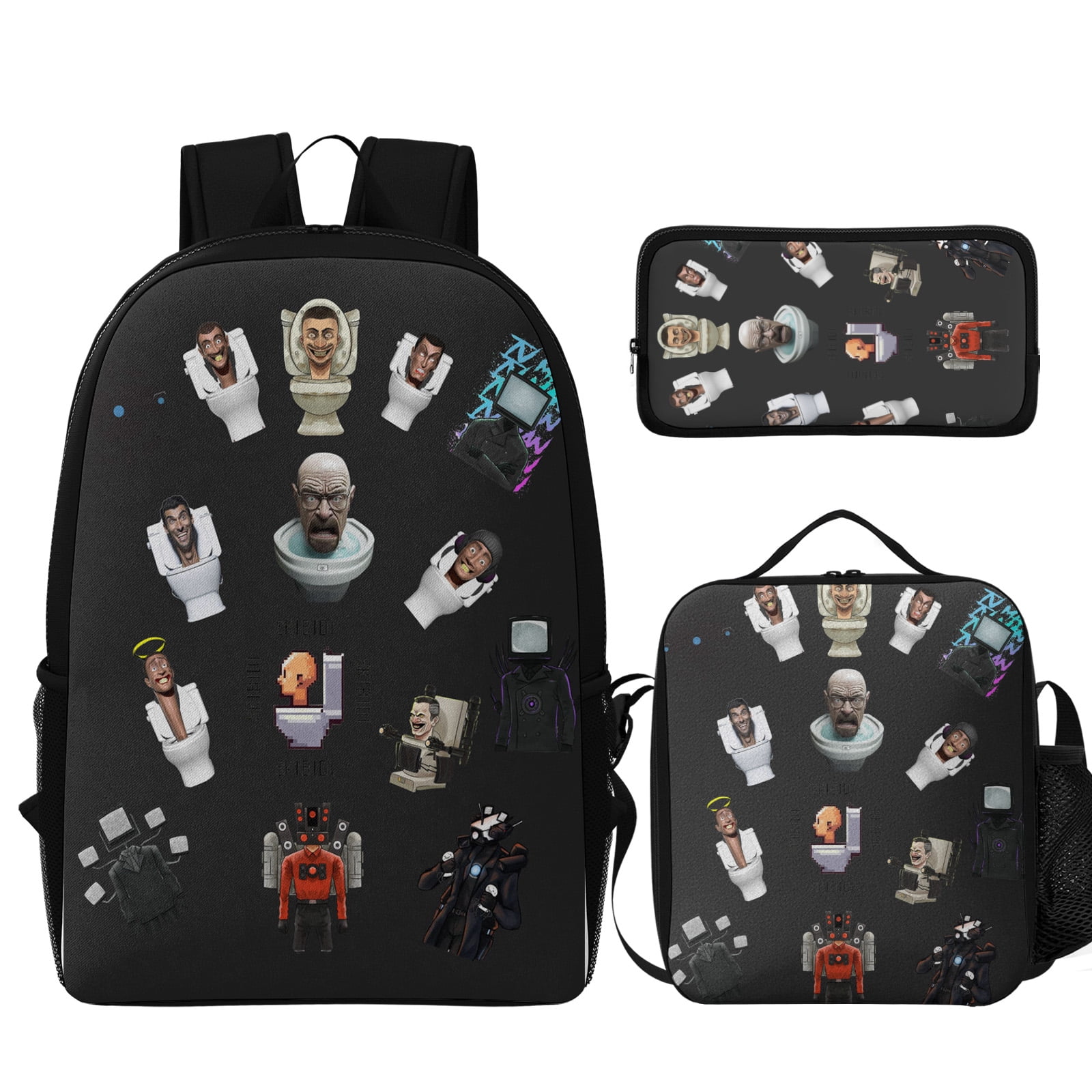 Skibidi Toilet Three piece backpack set for young lunch bag pencil case ...