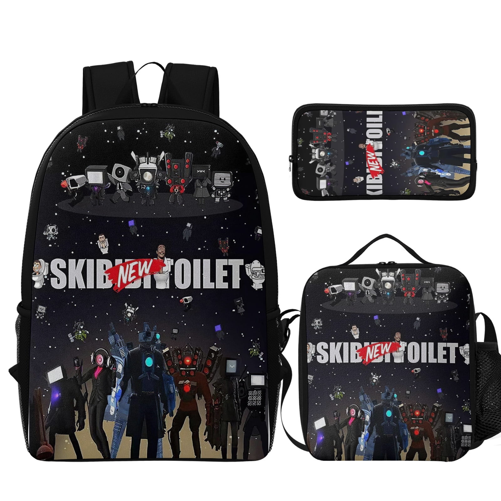 Skibidi Toilet Three piece backpack set for young lunch bag pencil case ...