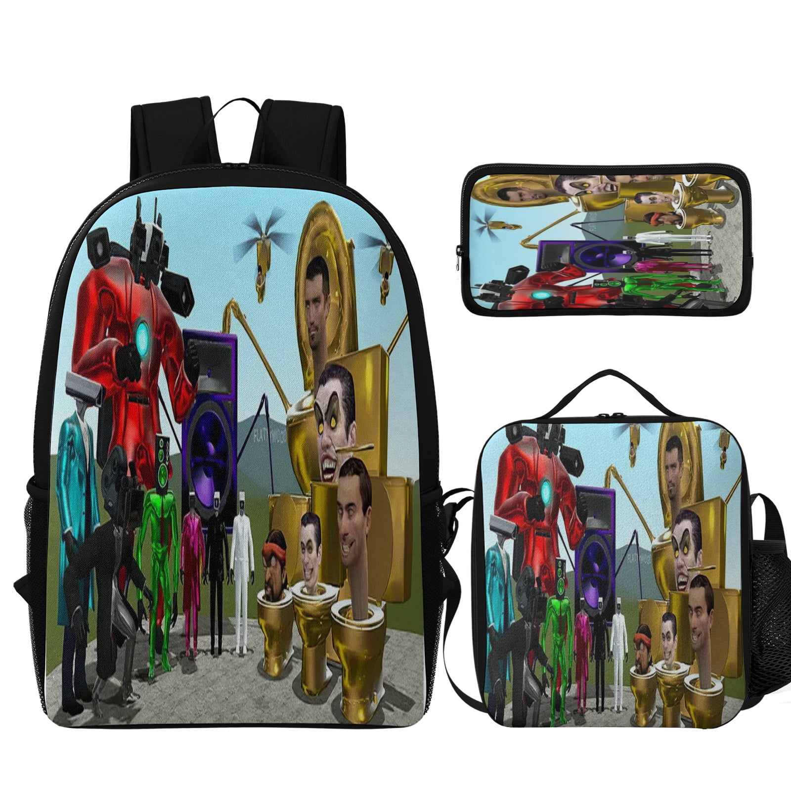 Skibidi Toilet Three piece backpack set for young lunch bag pencil case ...