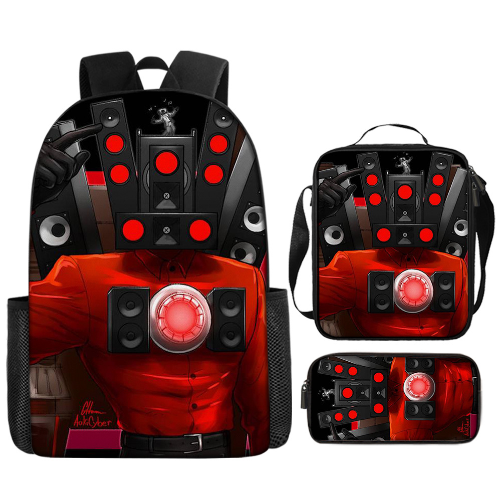 Skibiditoilet Toilet Man Speaker Backpack School Bag Three-Piece Set ...