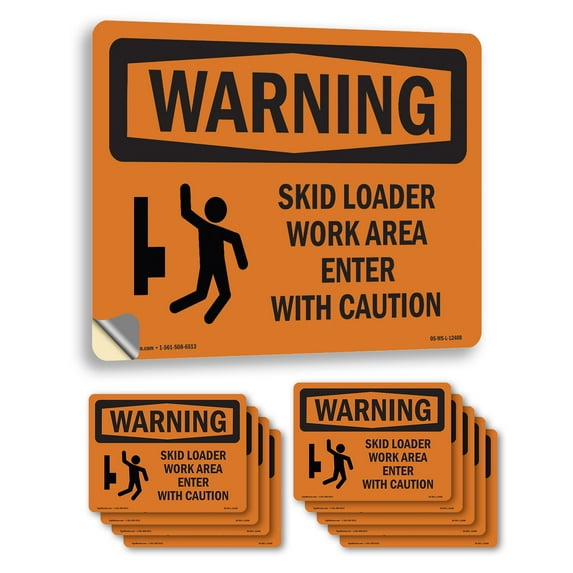 Skid Loader Work Area Enter With Symbol OSHA WARNING Vinyl Decal Label ...