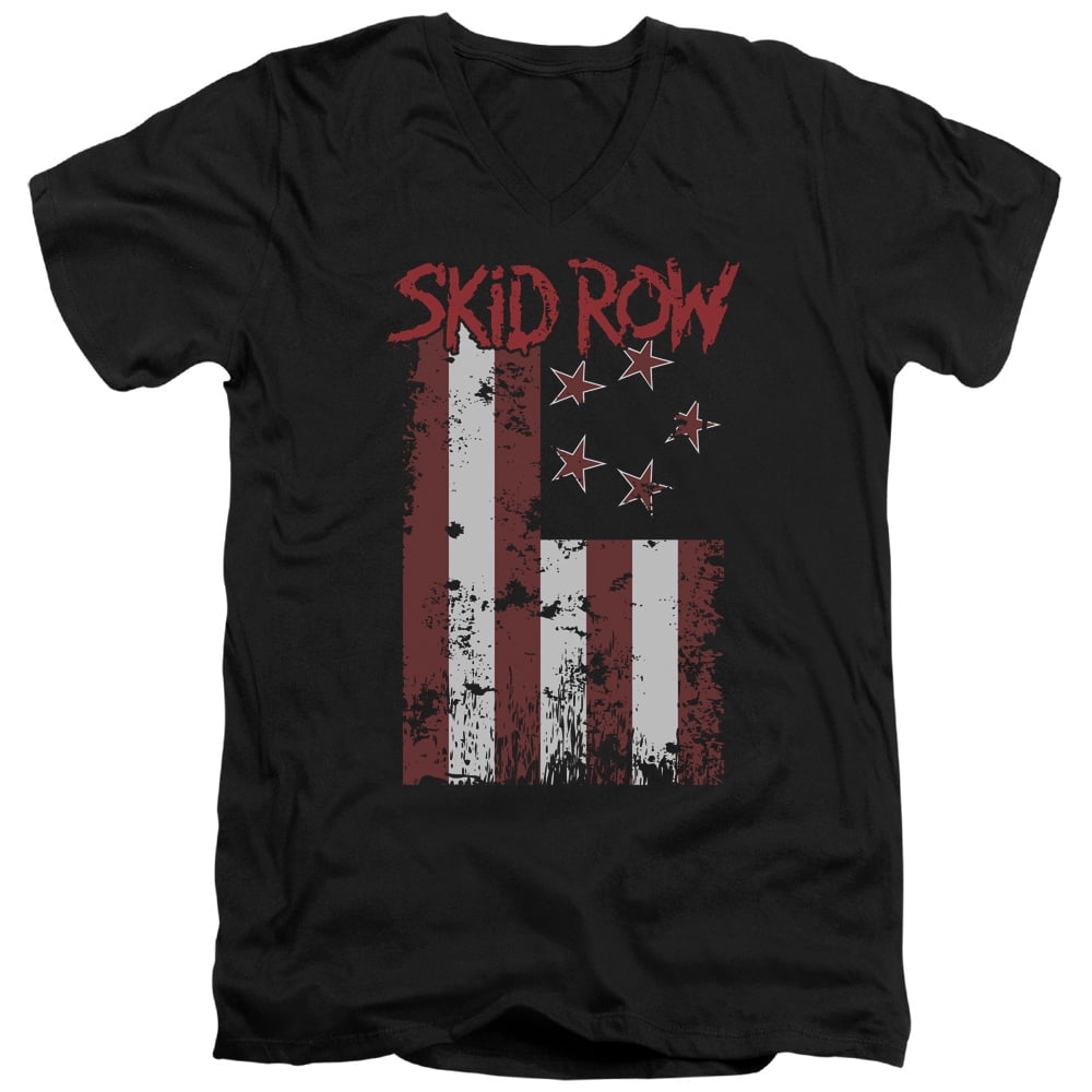 Skid Row Flagged Adult V-Neck T-Shirt 30/1 T-Shirt Black - Walmart.com