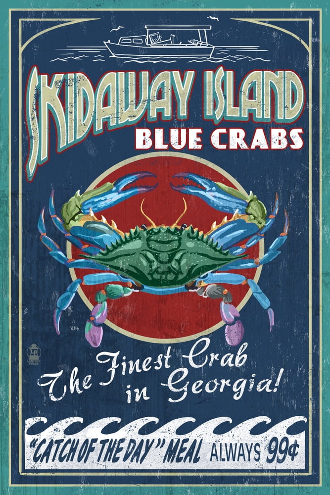 Skidaway Island, Georgia, Blue Crabs Vintage Sign (24x36 Giclee Gallery ...