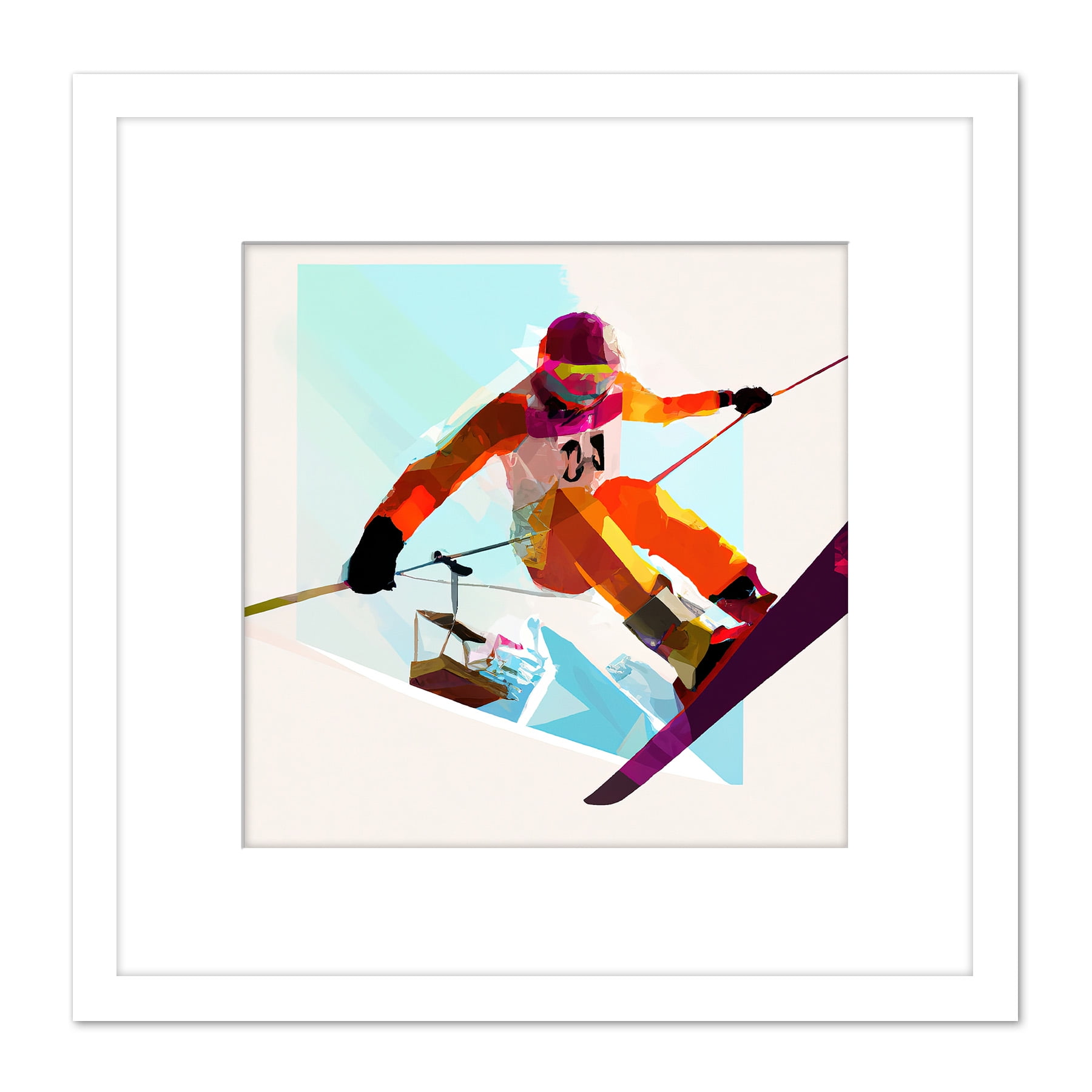 Skier In Jump Motion Ski Skiing Bright Watercolour Snow Mountain Winter ...