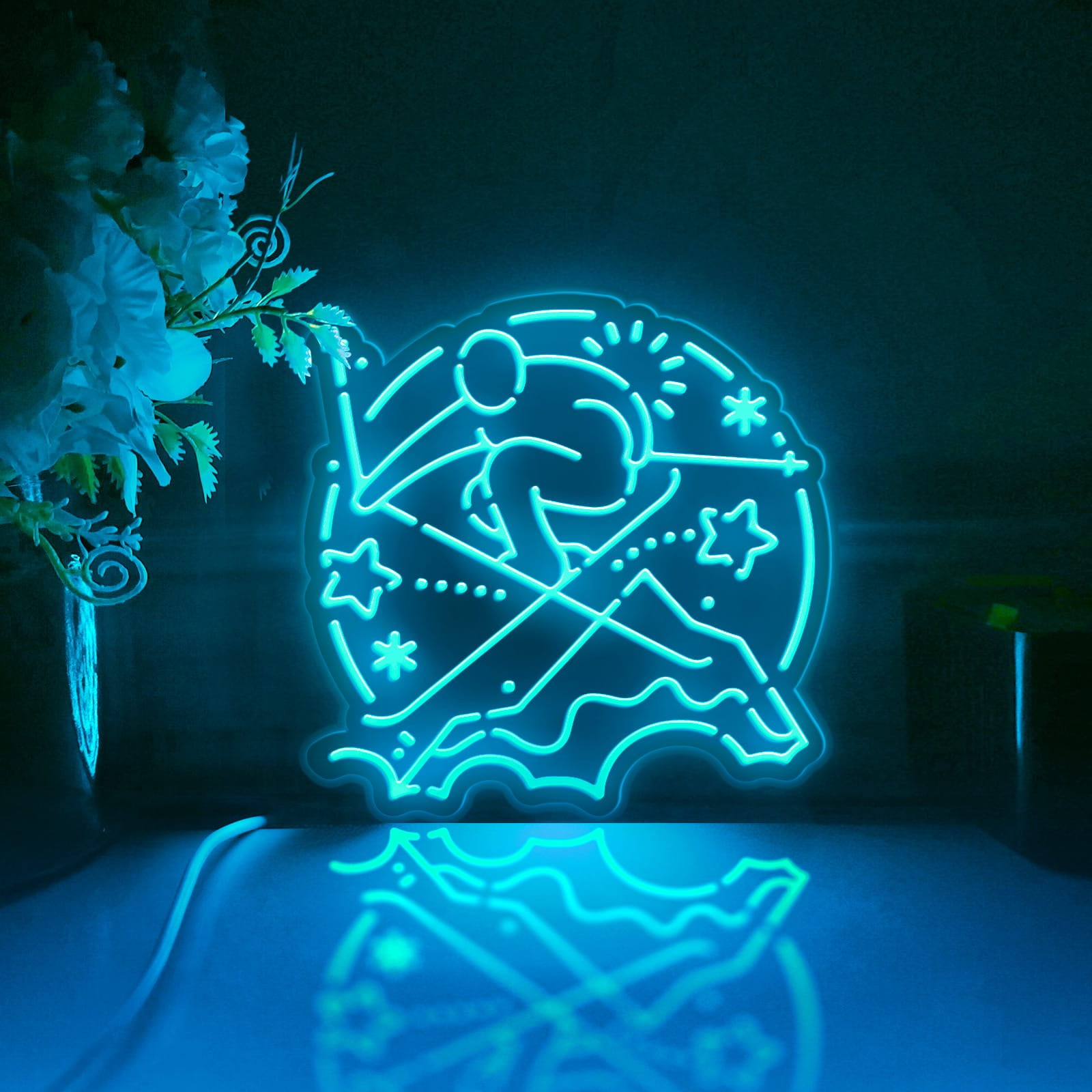 Skier Led Light Box, Dimmable Neon-Like Light Signs USB Power for Wall ...