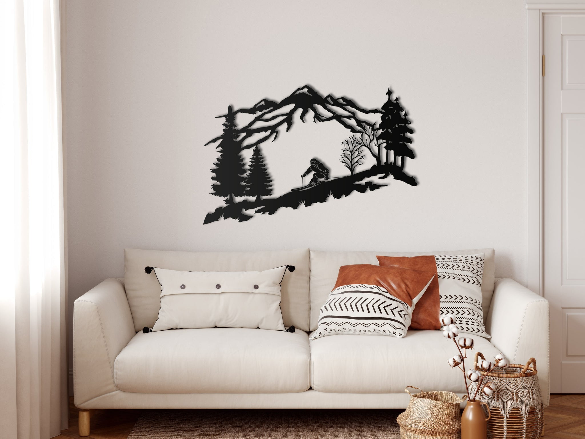 Skier Metal Wall Decor for Home and Outside - Wall-Mounted Geometric ...