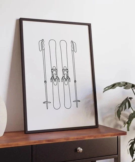 Skier Poster, Ski Poles Prints, Simple Sketch, Outline Drawing Gift NO ...