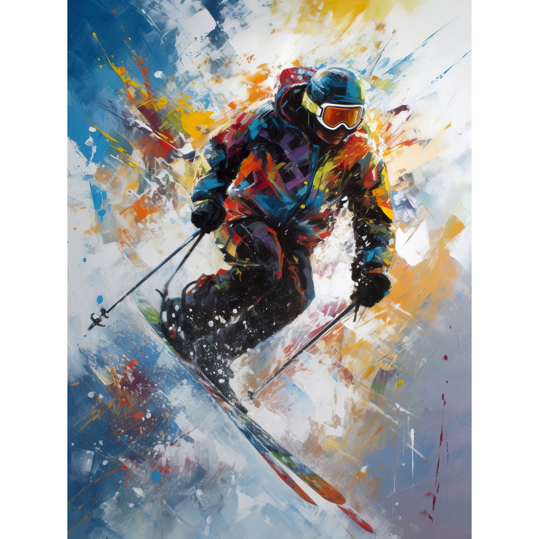 Skier Skiing Down Slope Vibrant Splat Art Painting Extra Large XL Wall ...