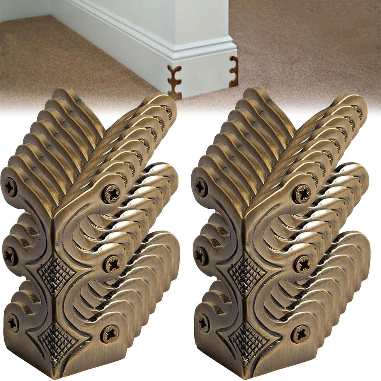 Skiffers Baseboard Corner Protectors, Vintage Metal Brass Decorative ...