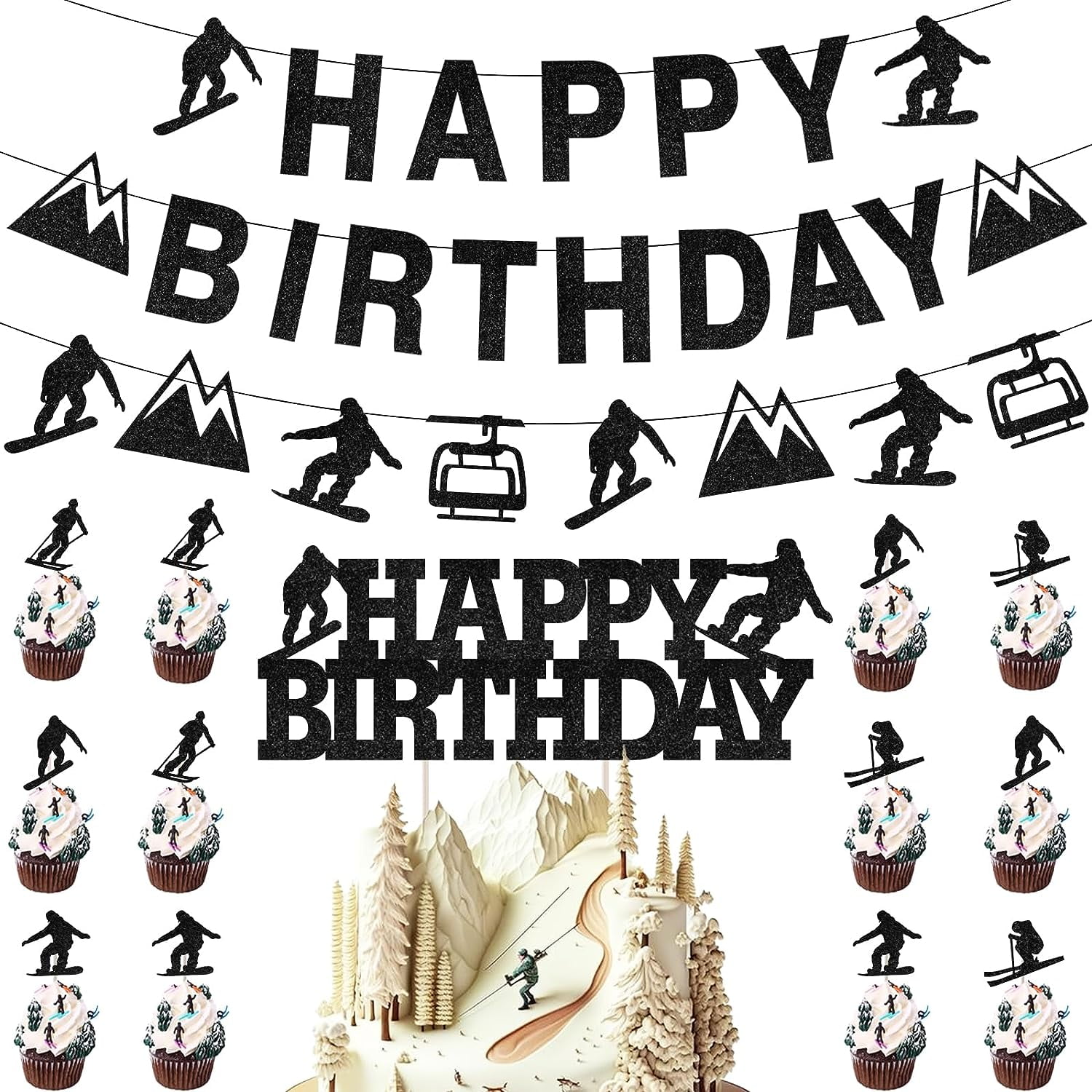 Skiing Birthday Decorations, Winter Sports Decorations Skiing Happy ...