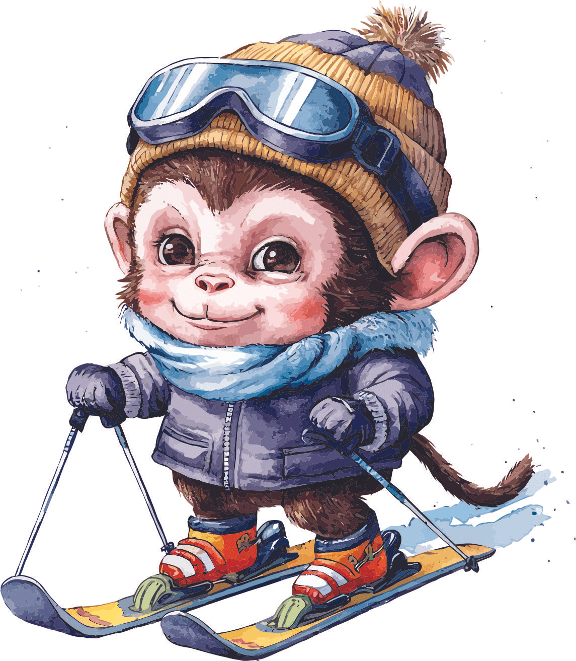 Skiing Cute Baby Monkey Animal Animals Adventure Fun Snow Ski Monkeys ...