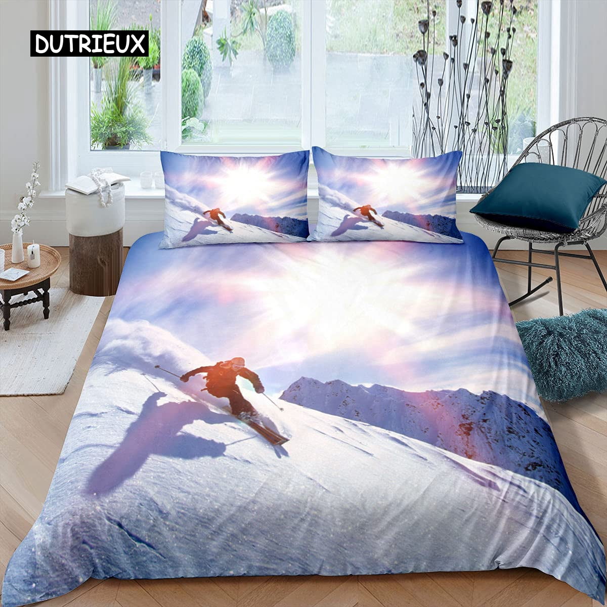 Skiing Duvet Cover Set Cartoon Ski Bedding Set Sports Theme Comforter ...