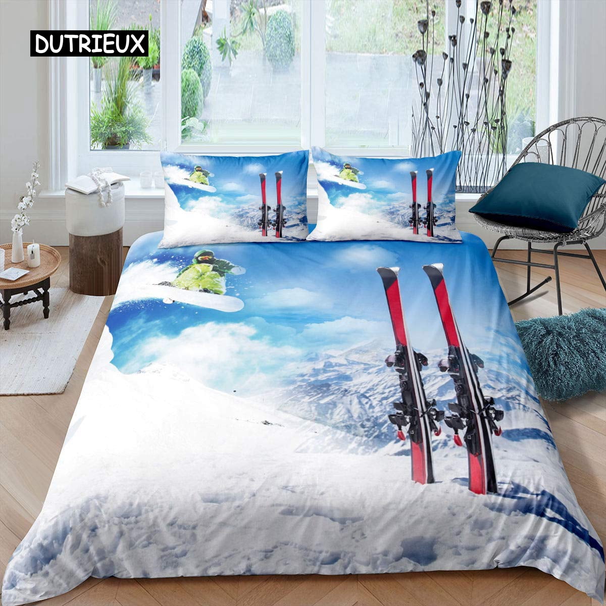Skiing Duvet Cover Set Cartoon Ski Bedding Set Sports Theme Comforter ...
