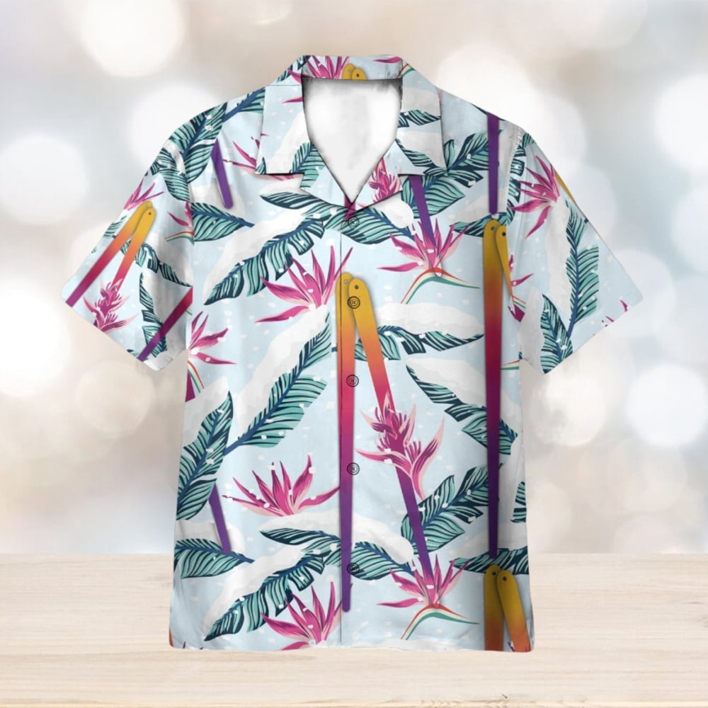 Skiing Palm Tropical Leaves Pattern 3D Hawaiian Shirt Summer Vaction ...