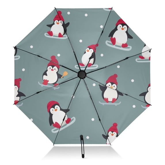 Skiing Penguin Pattern Umbrella Folding Sun Umbrella Travel Auto Open ...