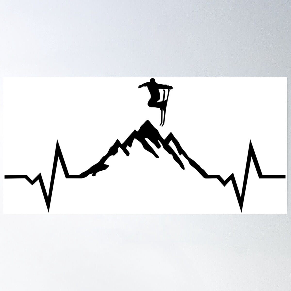 Skiing - Skier, Mountain And Ecg Heartbeat Poster Wall Art, Modern Wall ...