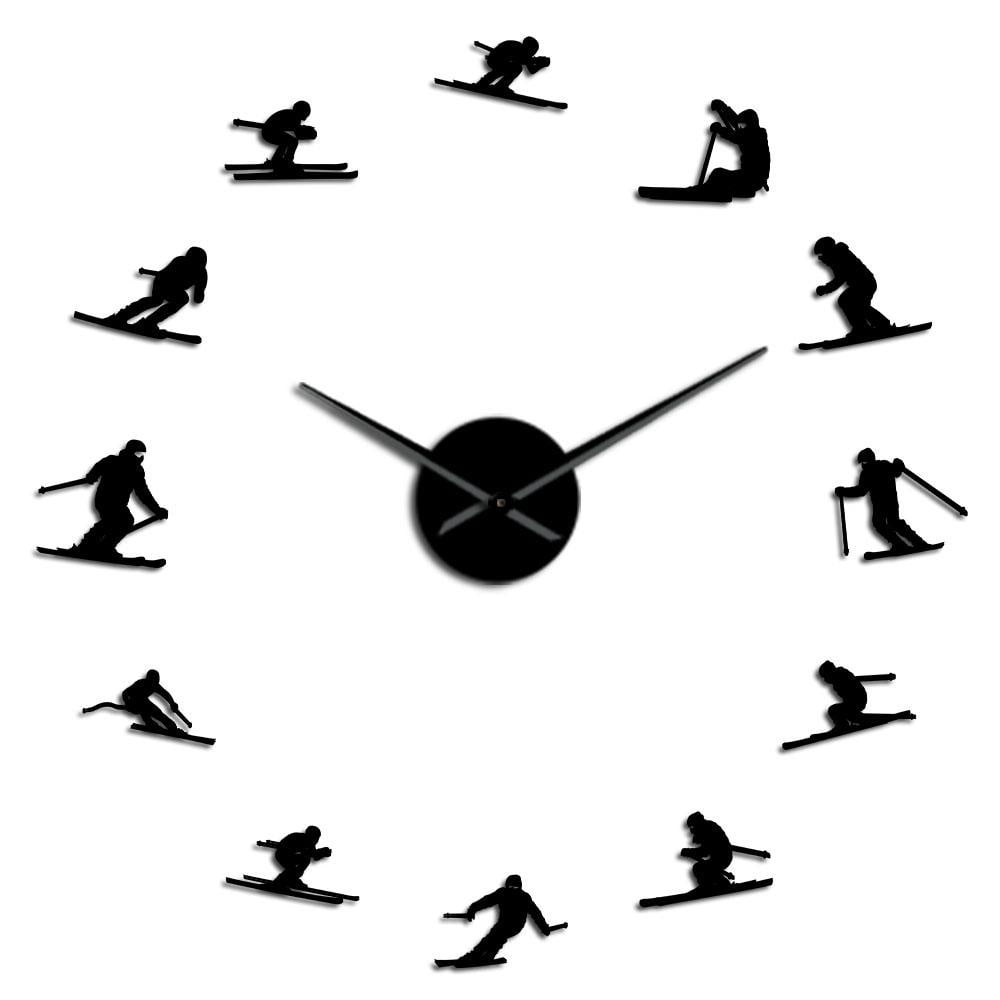 Skiing Sports Silhouette Frameless Wall Clock Stickers, DIY Modern ...