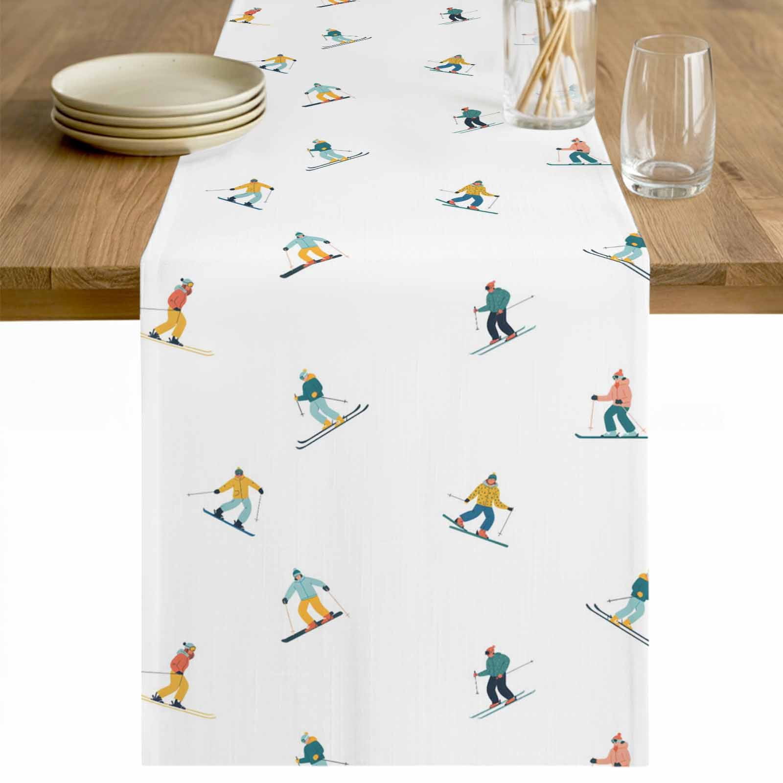 Skiing Table Runner - 60 Inch Long Winter Snow Ski Sports Cartoon Boys ...