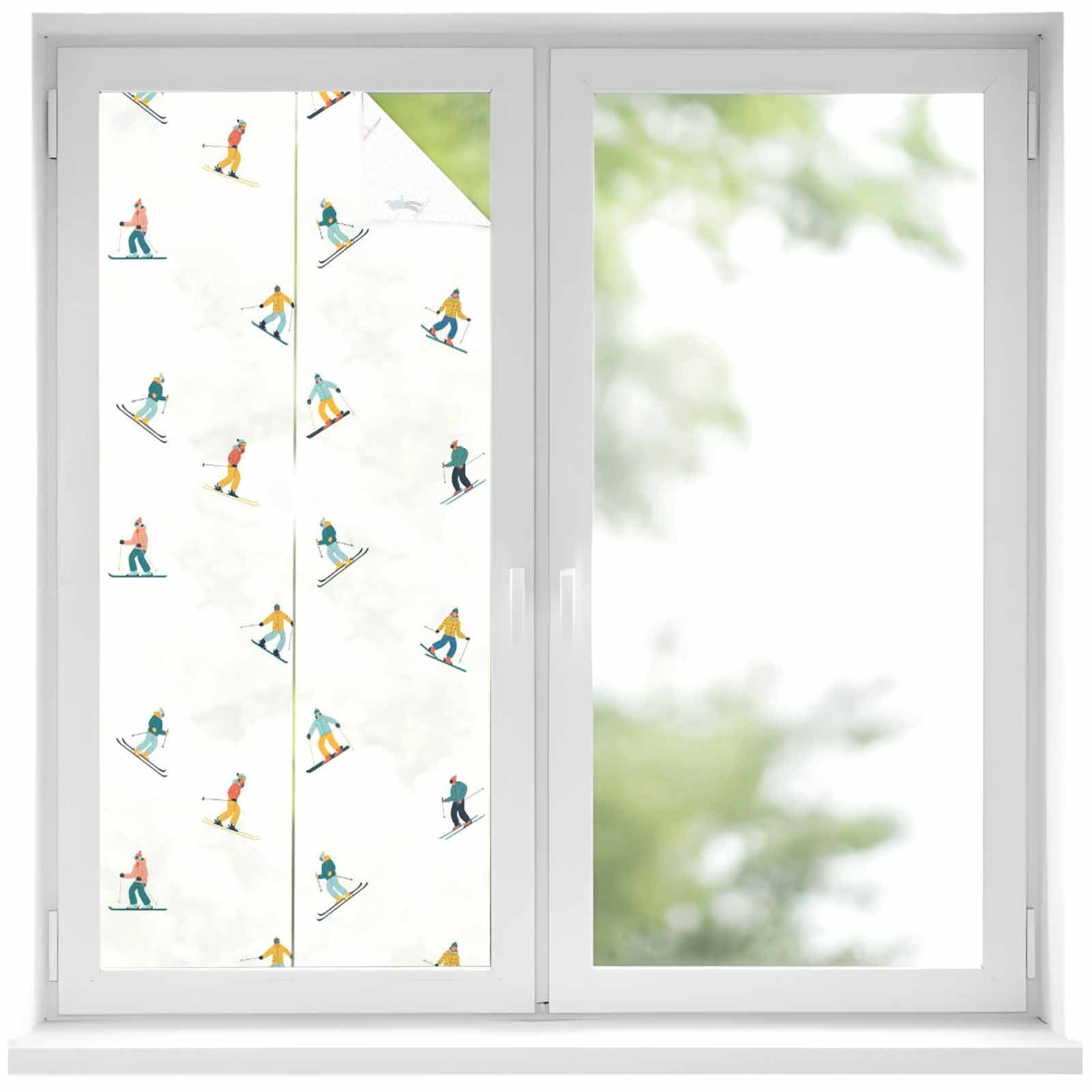 Skiing Window Privacy Film, Winter Snow Ski Sports Cartoon Boys Girls ...