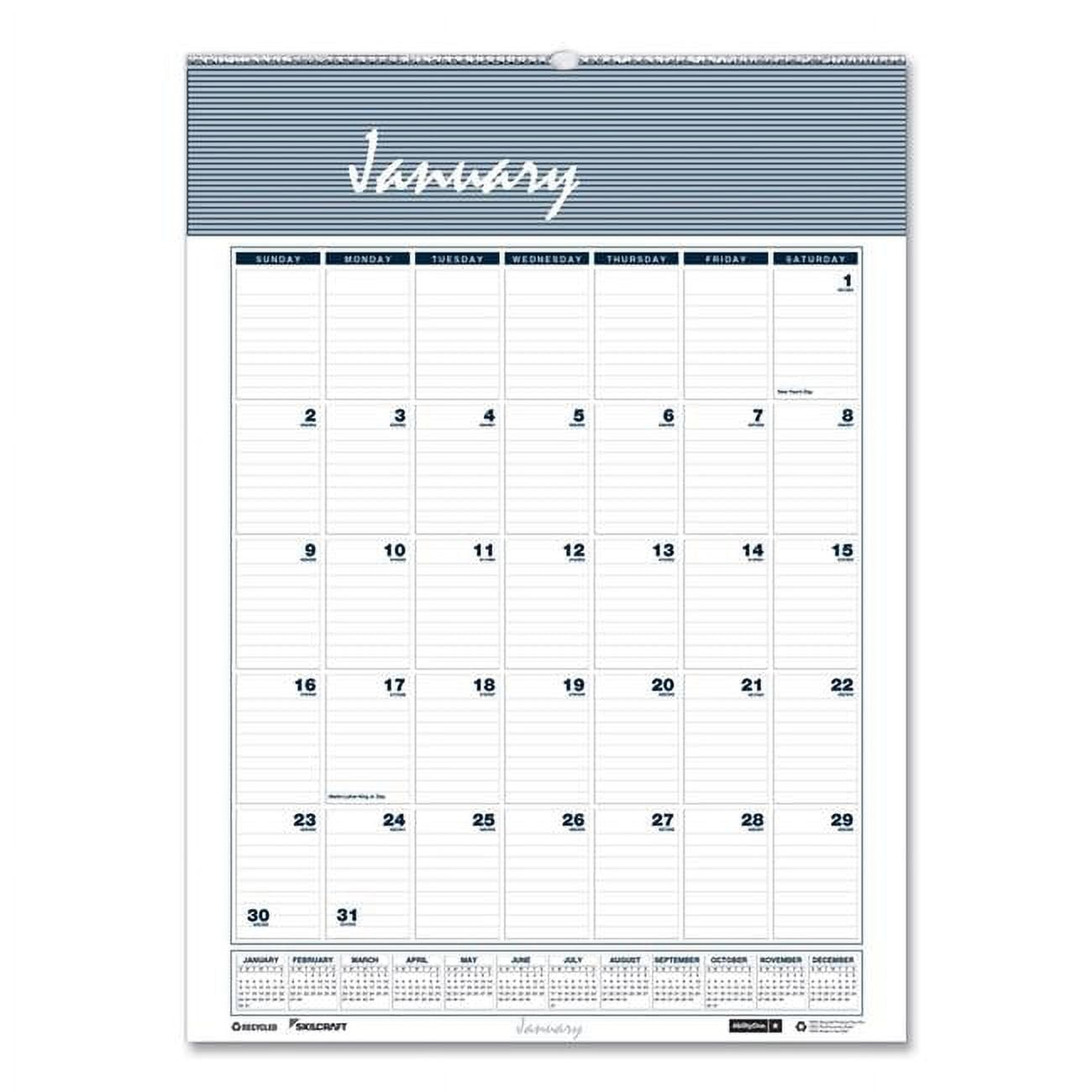 Skilcraft NSN6935081 15.5 x 22 in. 12-Month Wall Calendar for 2024 ...