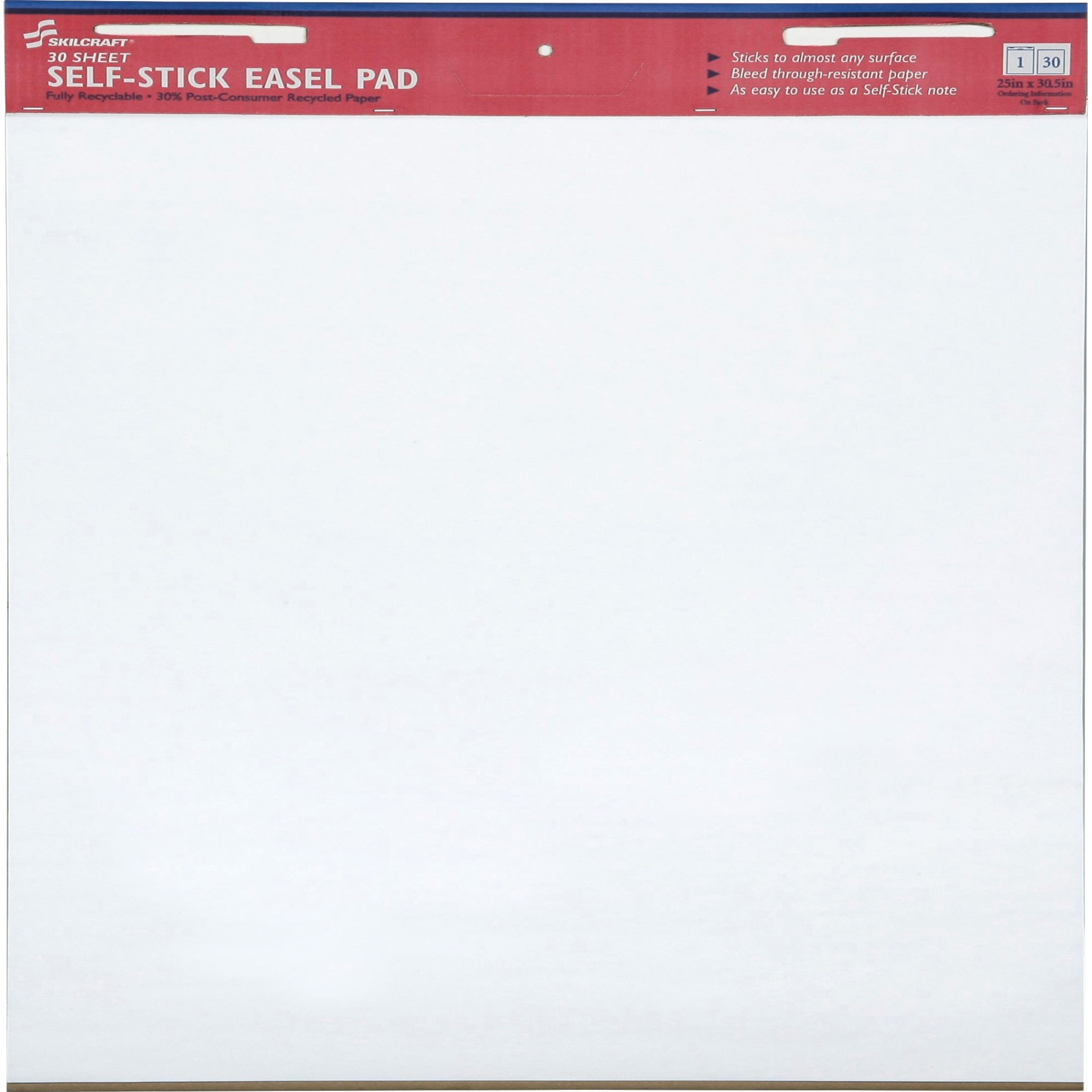 Skilcraft Self-Stick Easel Pad, 25"x30", 30 Shts/Pad, 2/PK, White ...