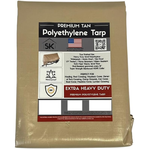 Skilcut 12x20 Tan Extra Heavy Duty 16 Mil Poly Tarp Canopy/Cover ...