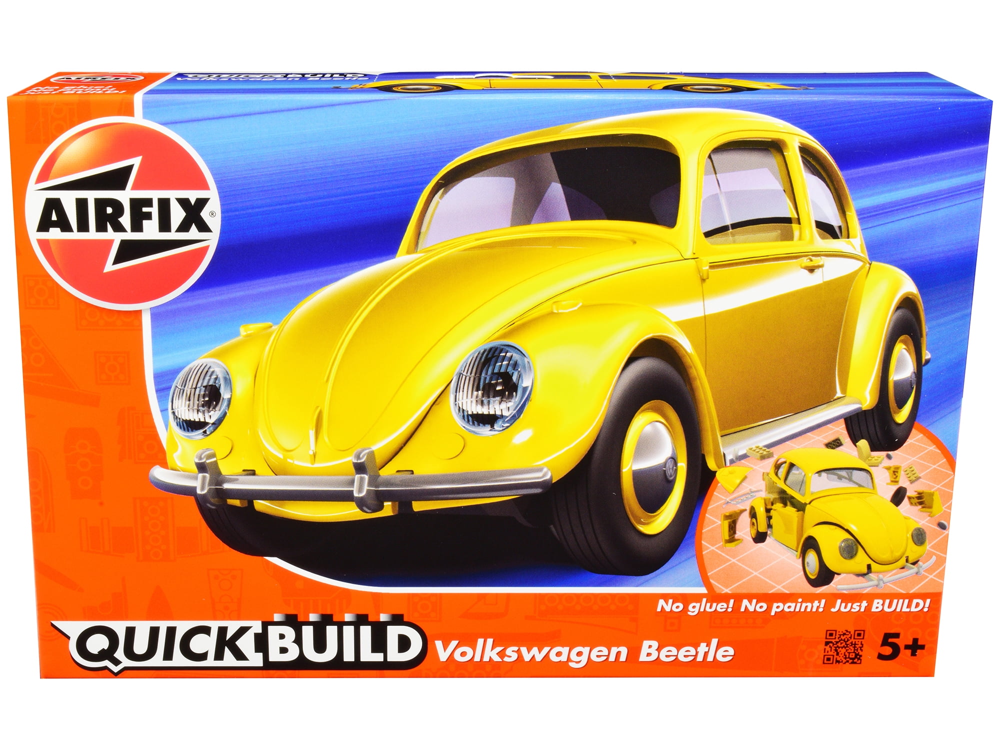 Skill 1 Model Kit Old Volkswagen Beetle Yellow Snap Together Model by ...