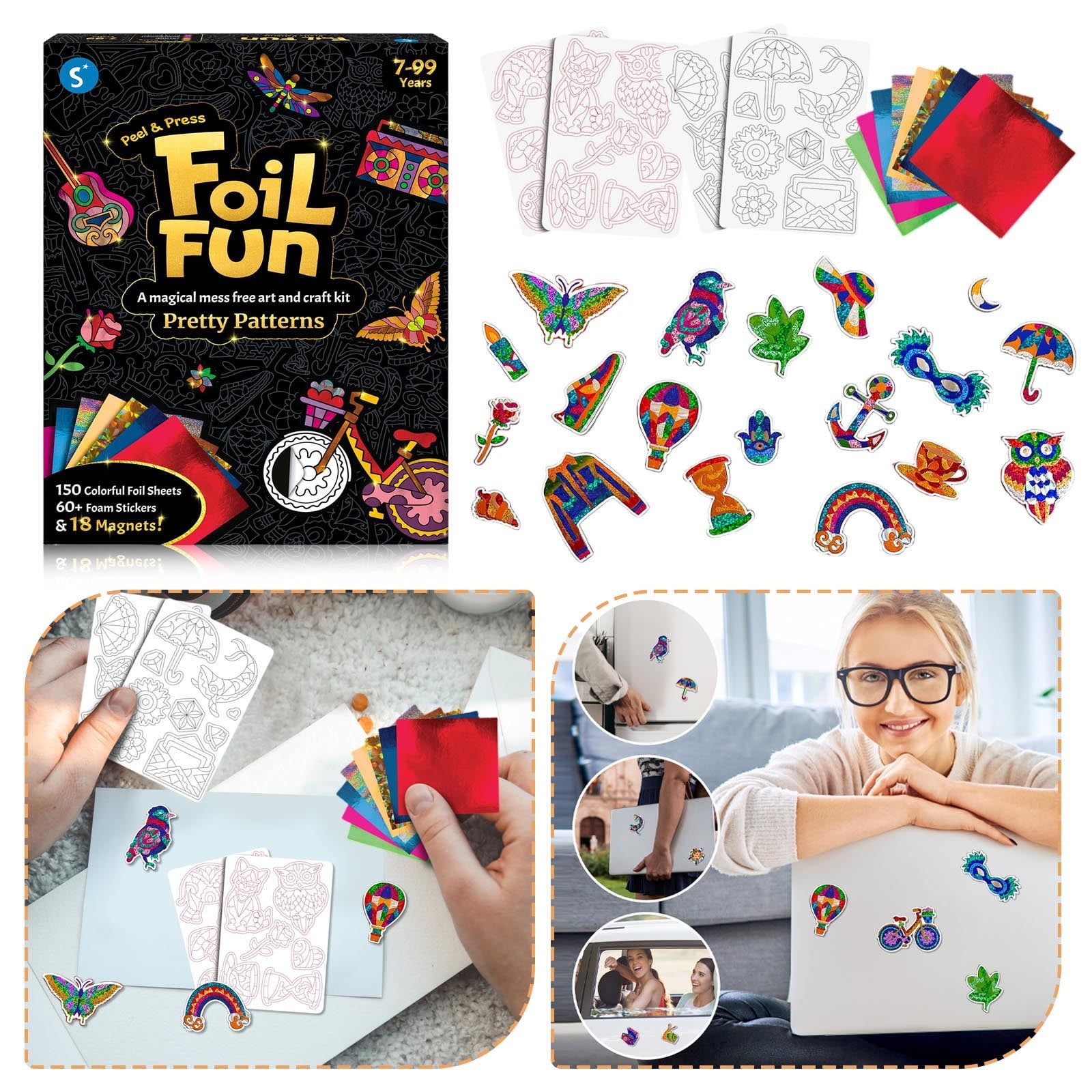 Foil Fun - Pretty Patterns, 18 DIY Magnets Mess-Free Art, Colorful ...