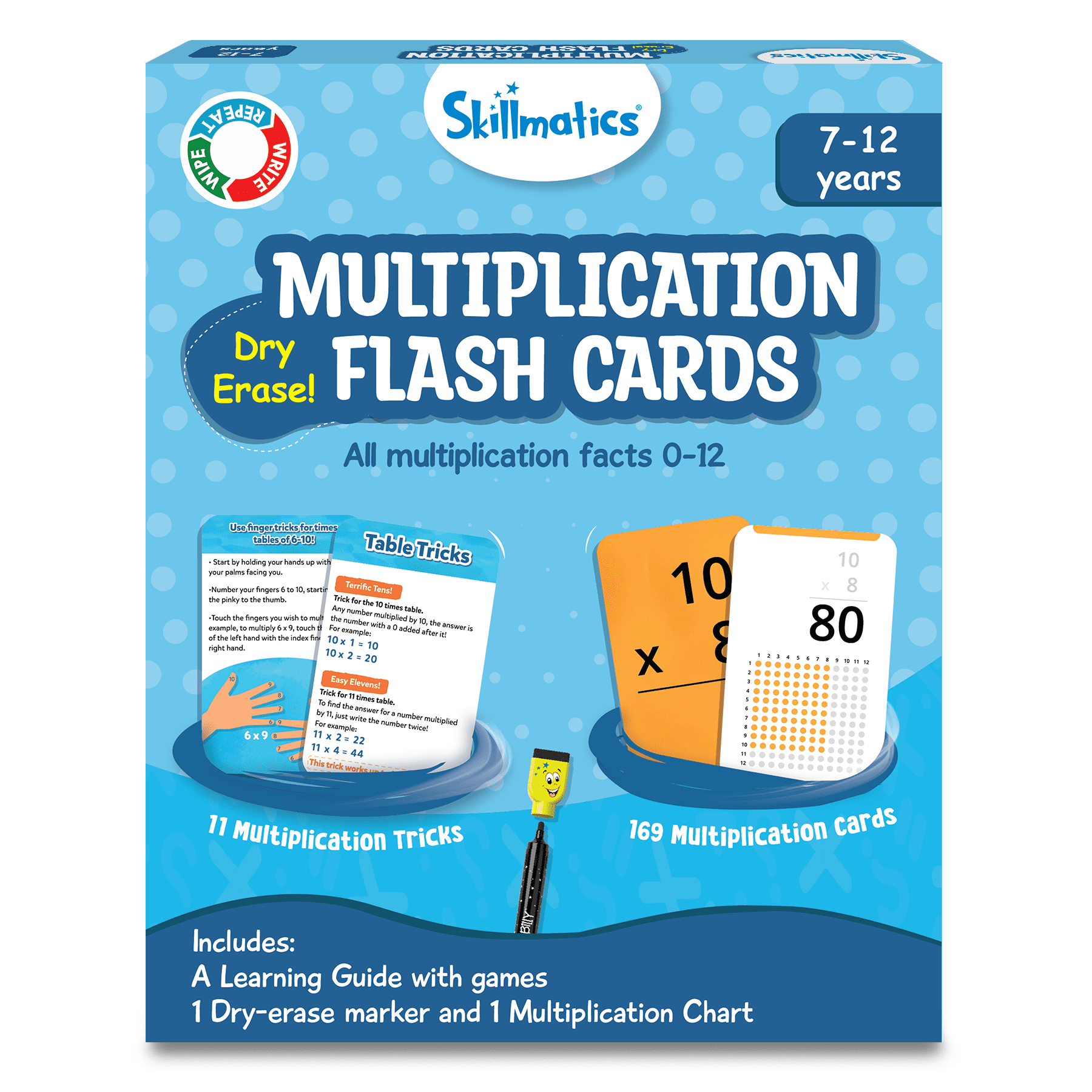 Skillmatics Multiplication Flash Cards, Dry Erase, Early Learning Flash Cards, Ages 7-12 ...