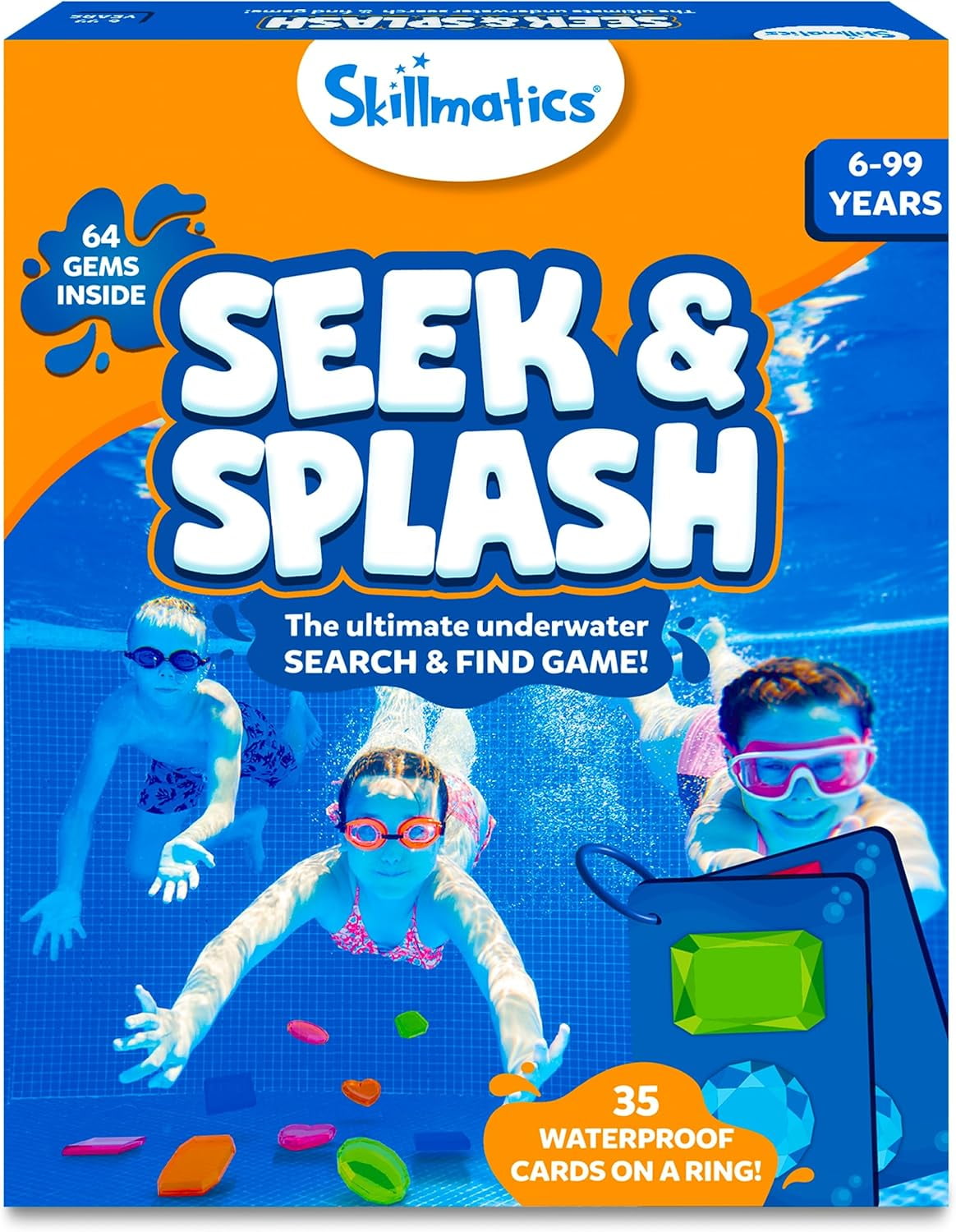 Skillmatics Seek & Splash: Epic Pool Dive Search Game with 64 Gems - Find Hidden Treasures Water ...