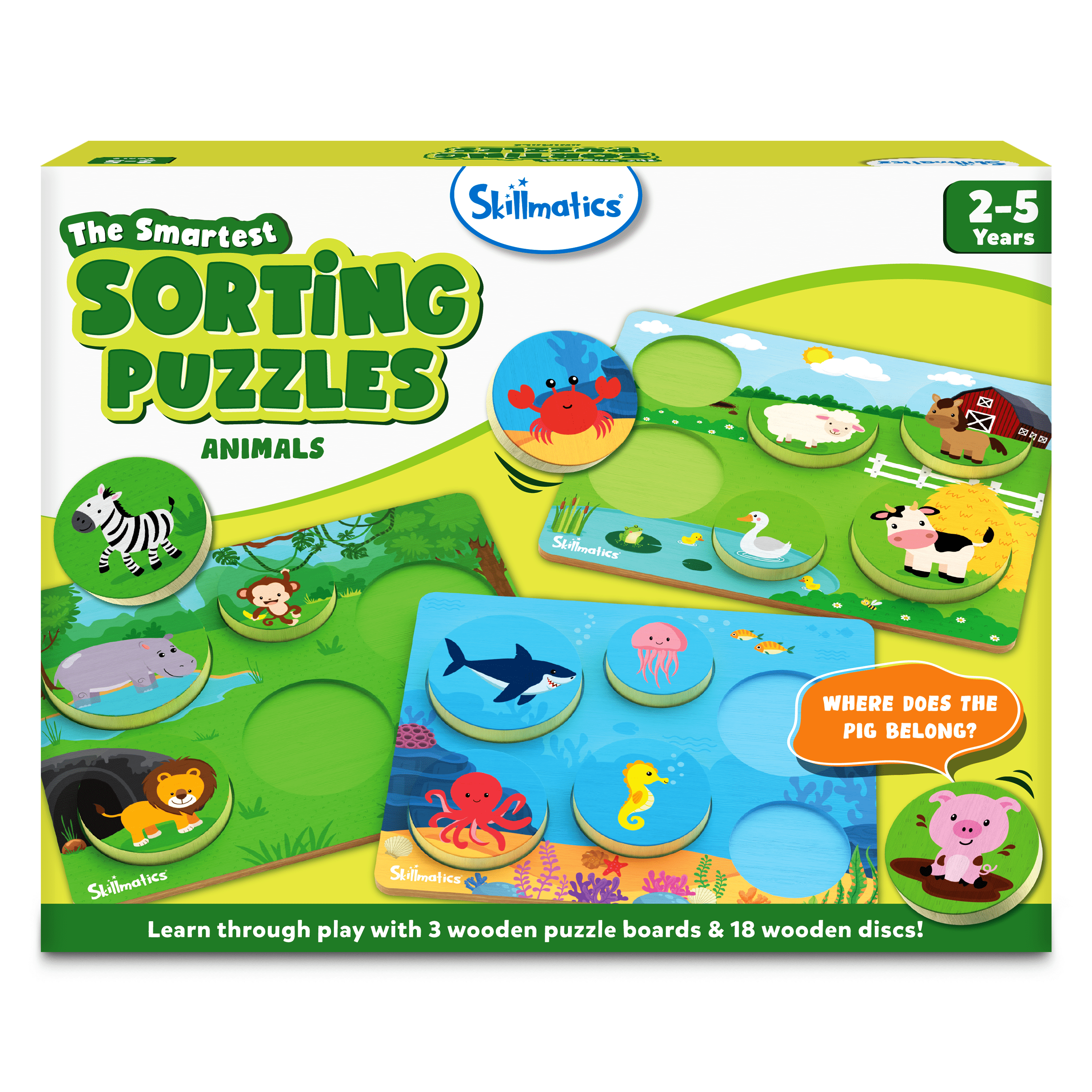 Skillmatics Wooden Sorting Puzzles - 3-in-1 Learning Toy, Animal ...