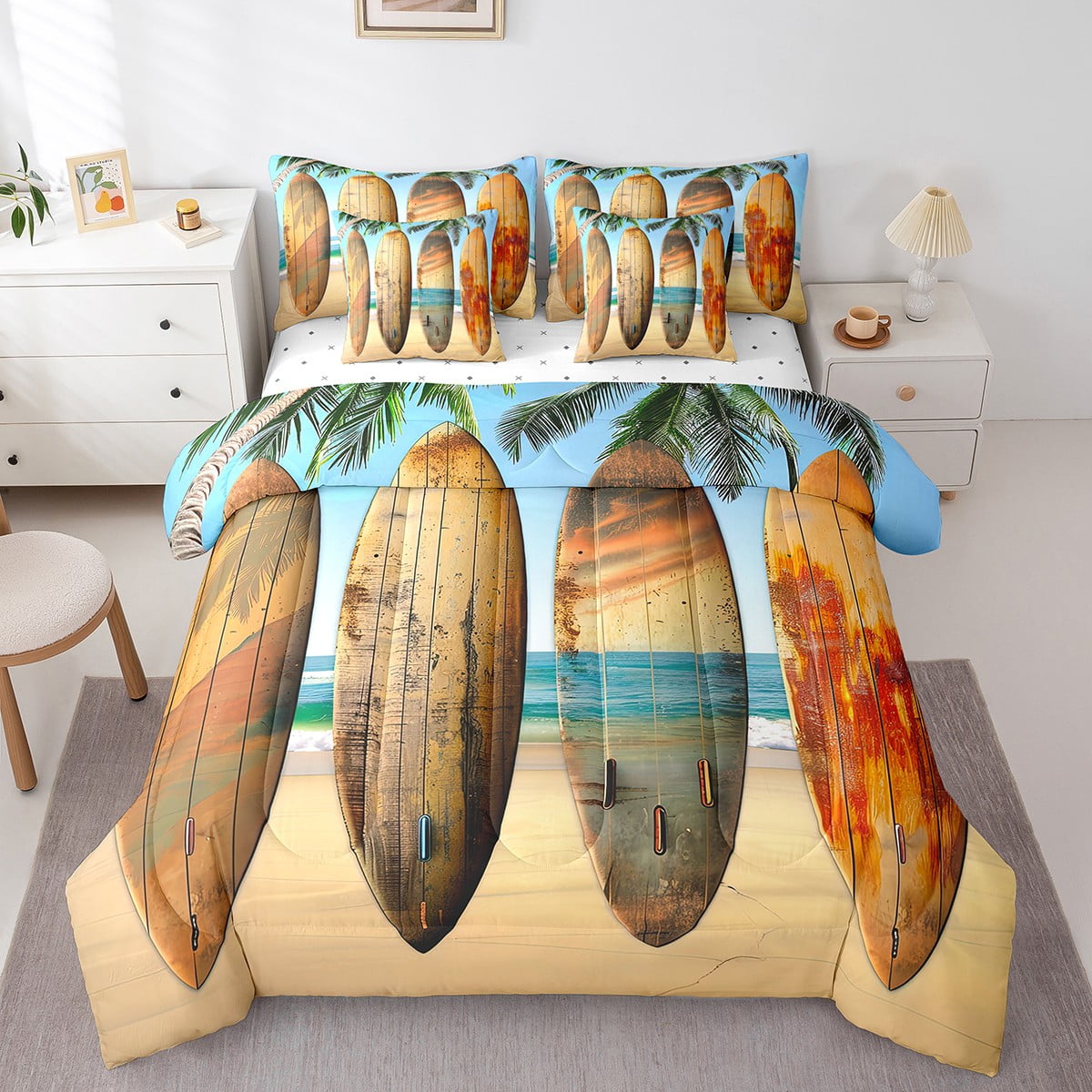 Skimboard Comforter Set,7 Pieces Extreme Sport Surfing Queen Bed in a ...