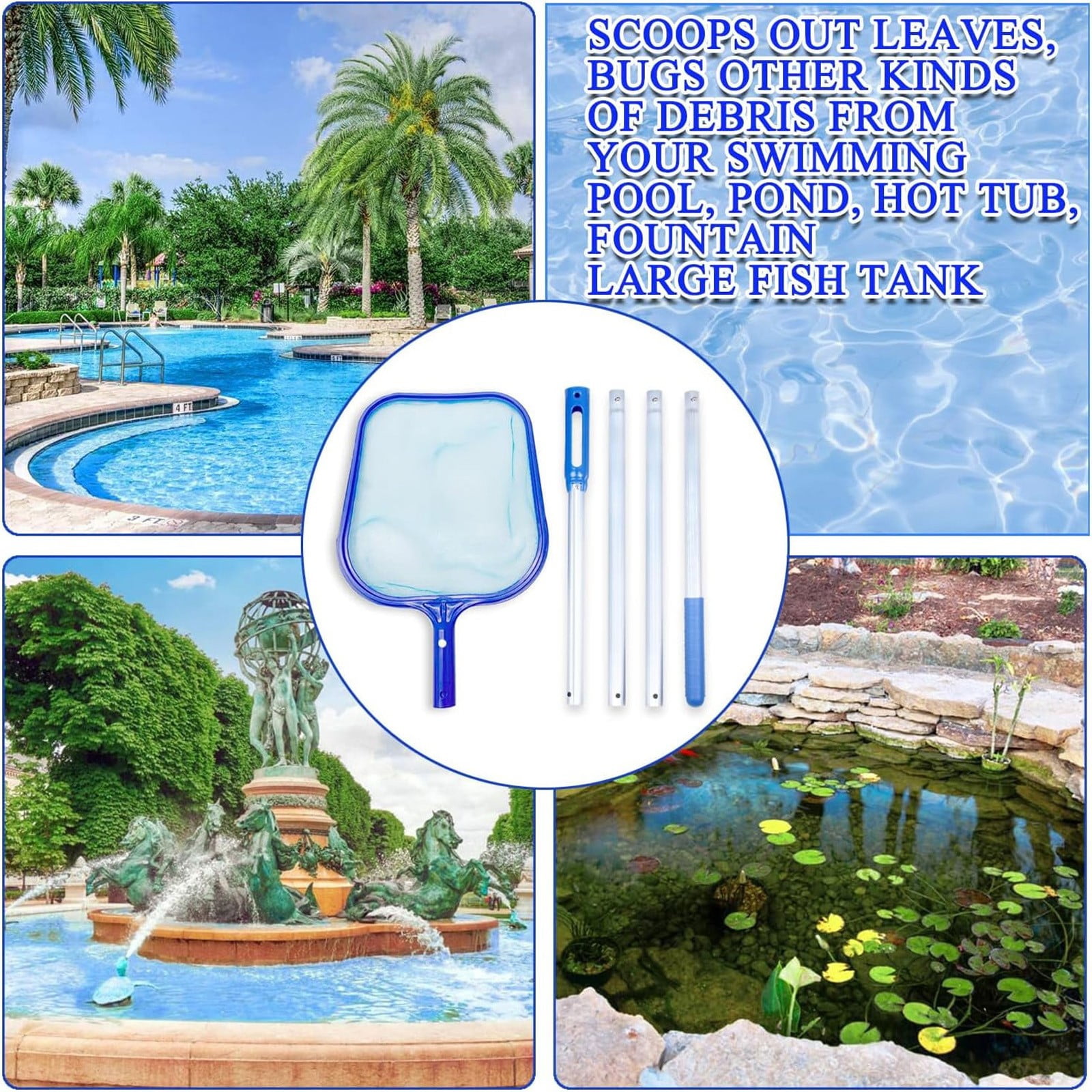 Skimmer Pool Swimming Pool Leaf Net - 186cm Swimming Pool Leaf Cleaning ...