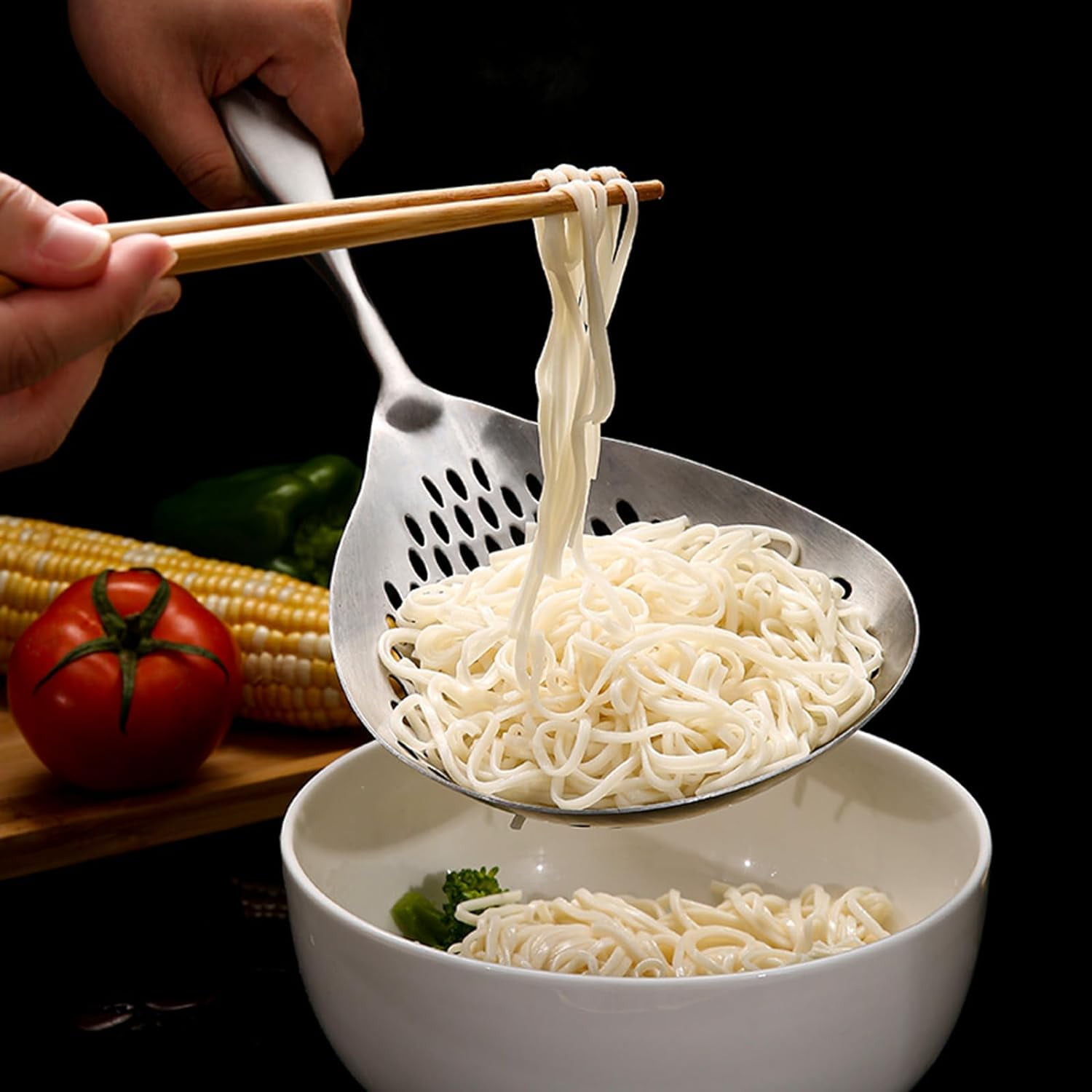 Skimmer Slotted Spoon Stainless Steel, Pasta Spider Strainer, Large ...