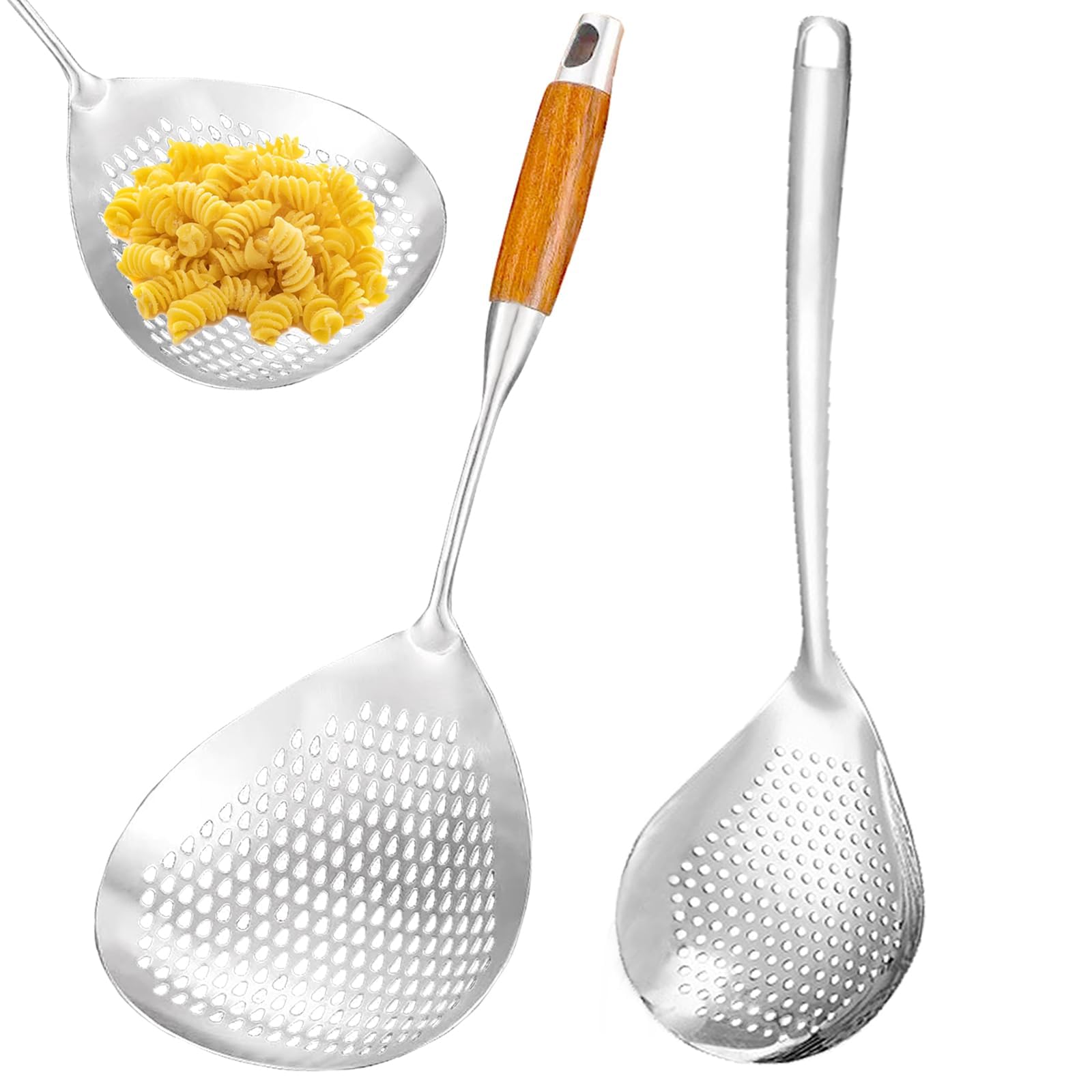 Skimmer Slotted Spoon Strainer With Long Handle 2 Pack Stainless Steel ...