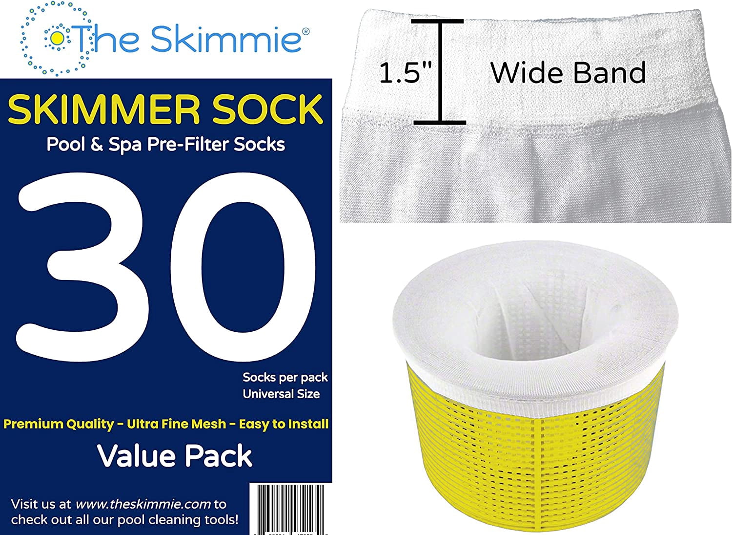 Skimmer Sock/Quality 30 Value Pack/Wide Band Socks/Fine Mesh Net to ...