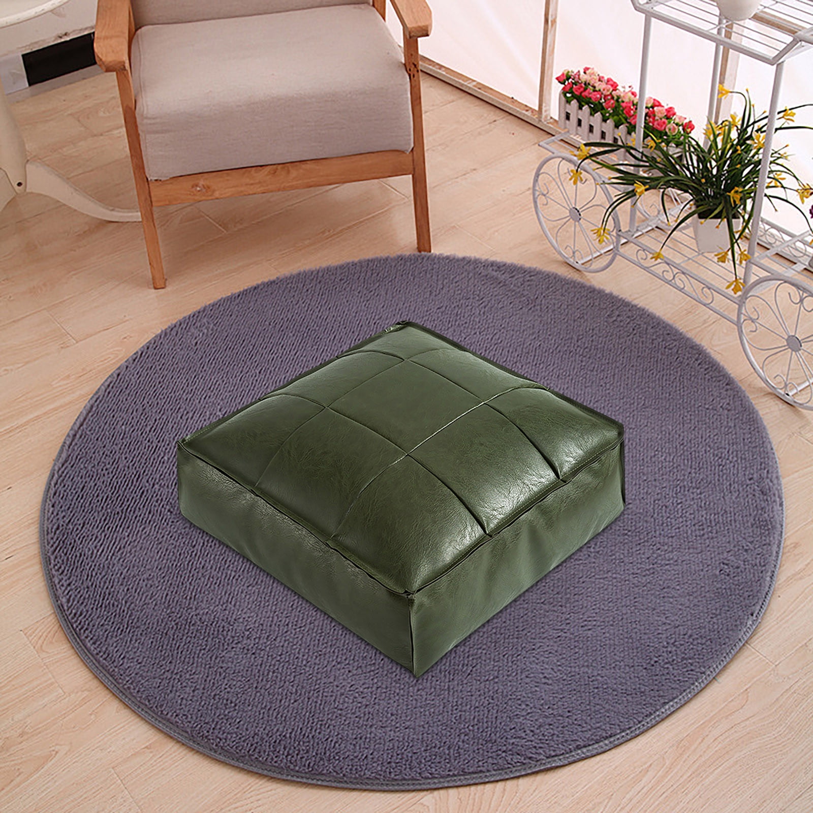 Skimskl Faux Leather Ottoman Pouf Footstool - 17.7" Unstuffed Moroccan ...