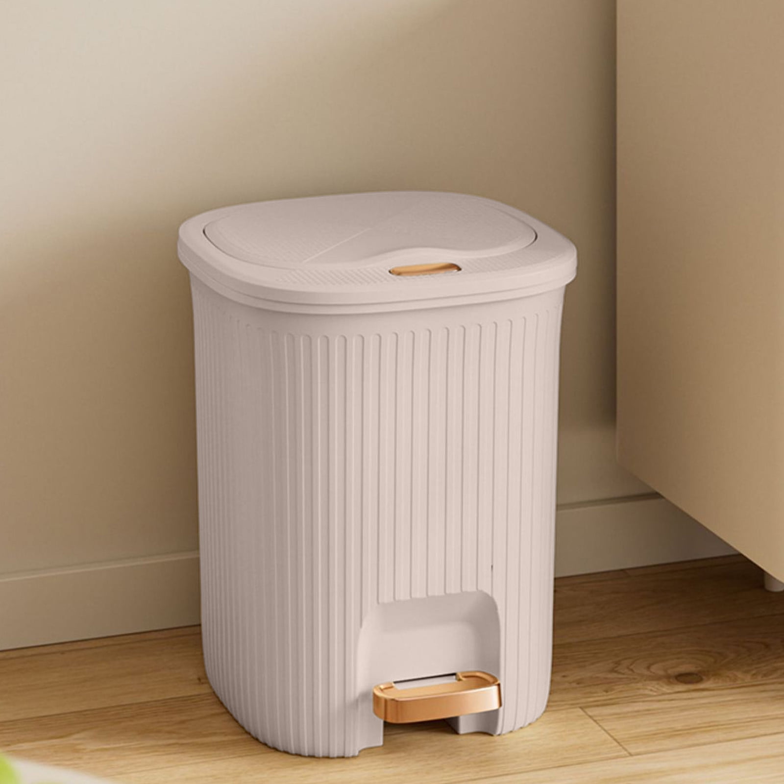 Skimskl Gray Plastic Kitchen Trash Can, Hands-Free Foot Pedal Lid, Odor ...