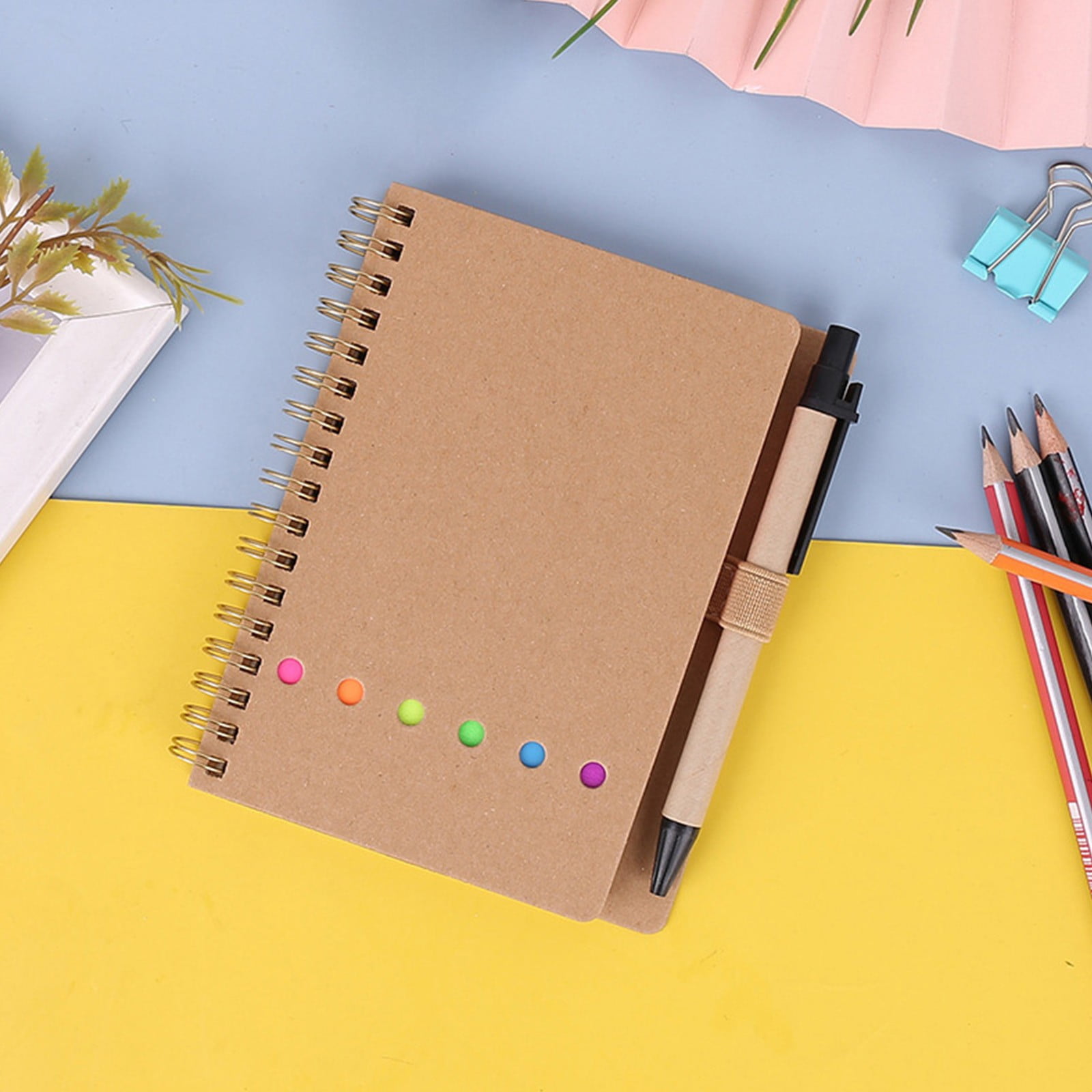 Skimskl Kraft Paper Coil Notebook Set, Khaki Color Indexes Sticker ...