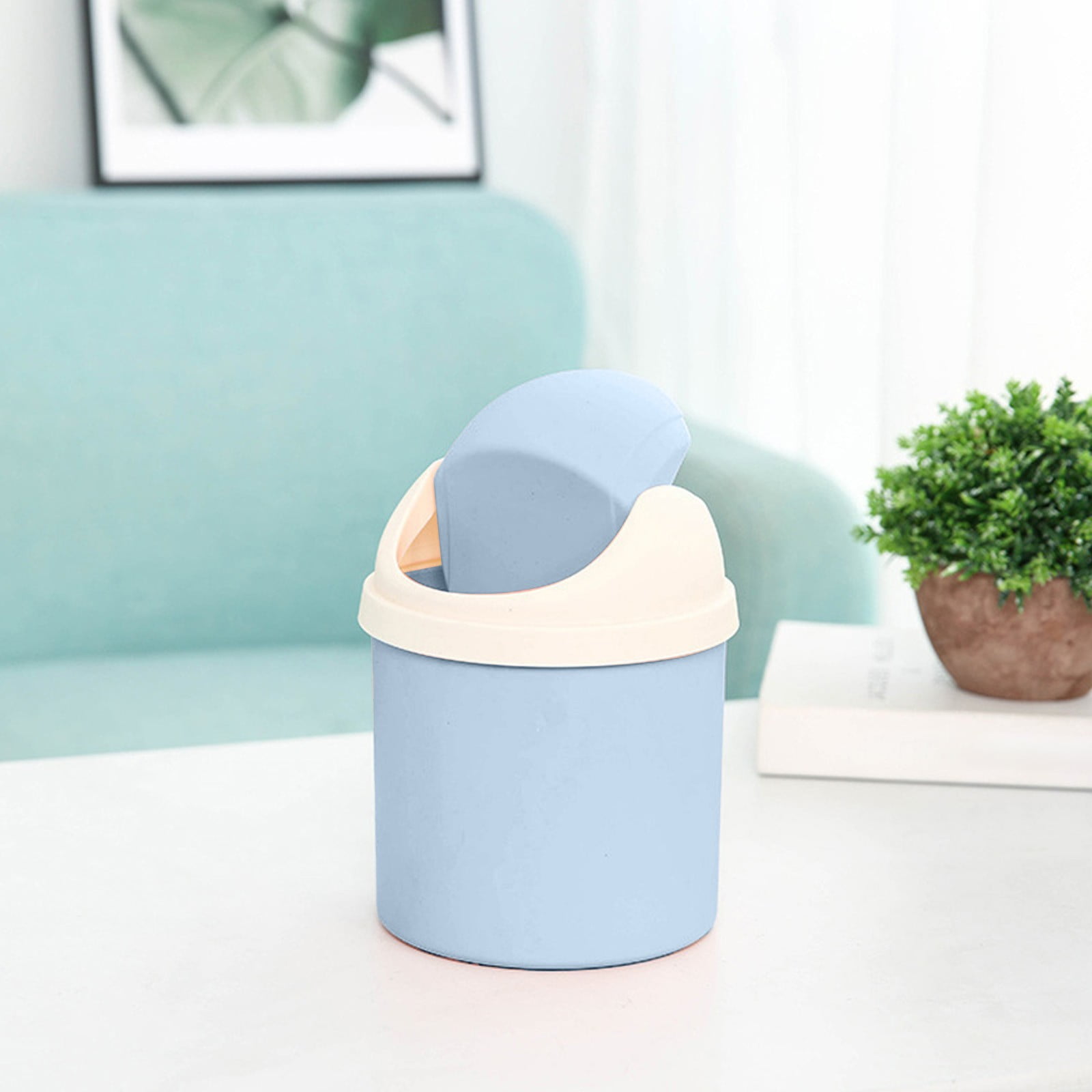 Skimskl Mini Trash Can, Compact Desktop Waste Bin, Cute Blue Plastic ...