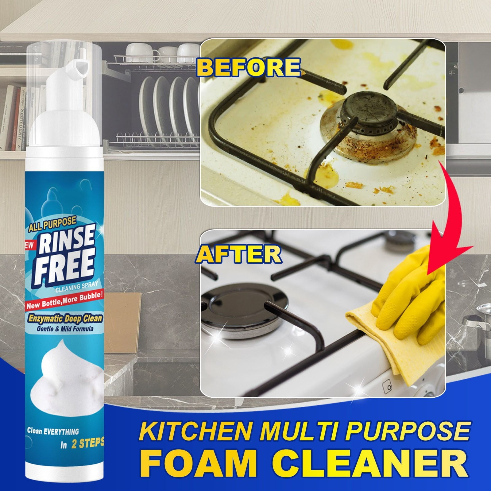 Skimskl Powerful Cleaner, Versatile Foam Spray, Non-Flushing Grease Remover, Effective Stain ...