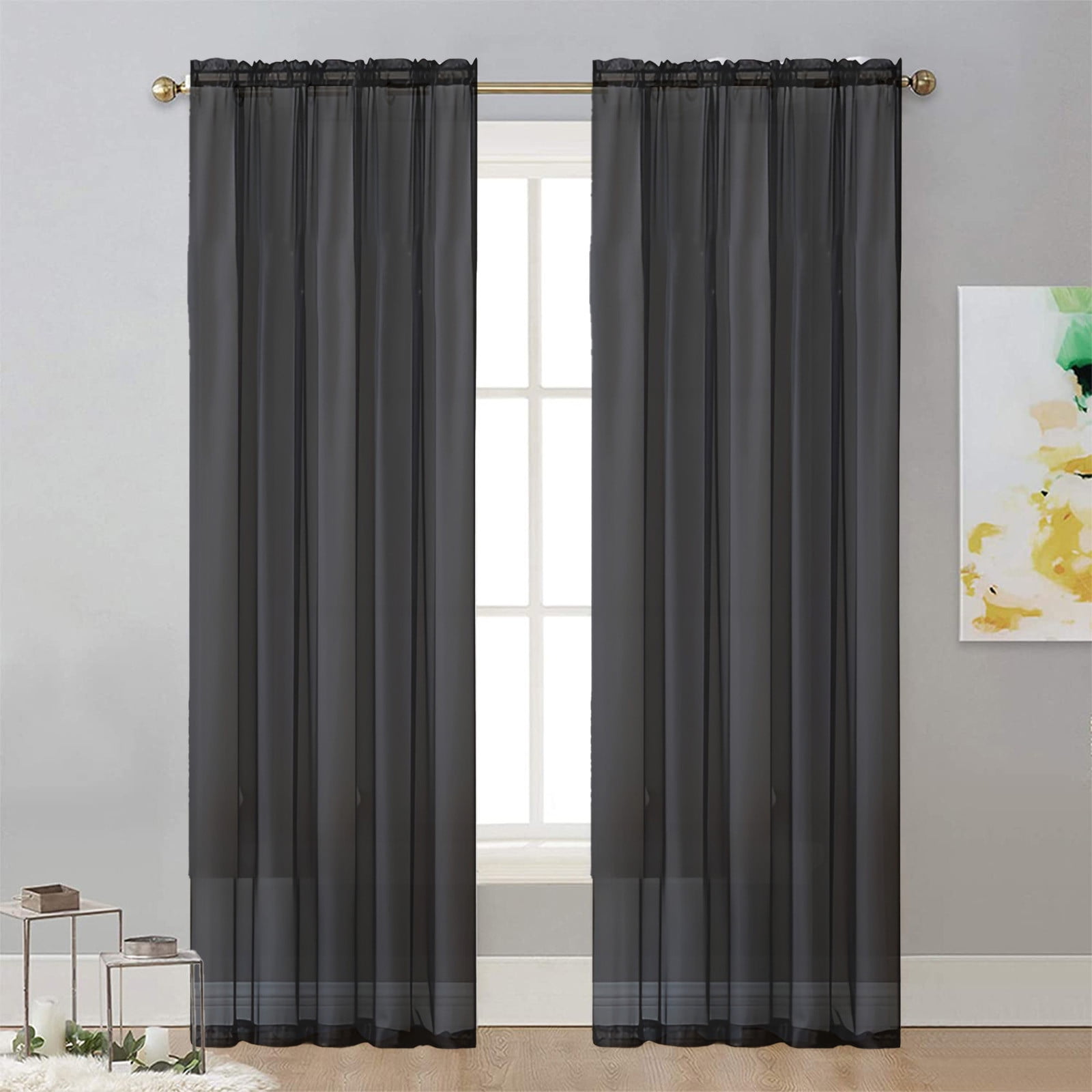 Skimskl Solid Color Curtains, Semi Transparent Nylon Drapes, Easy ...