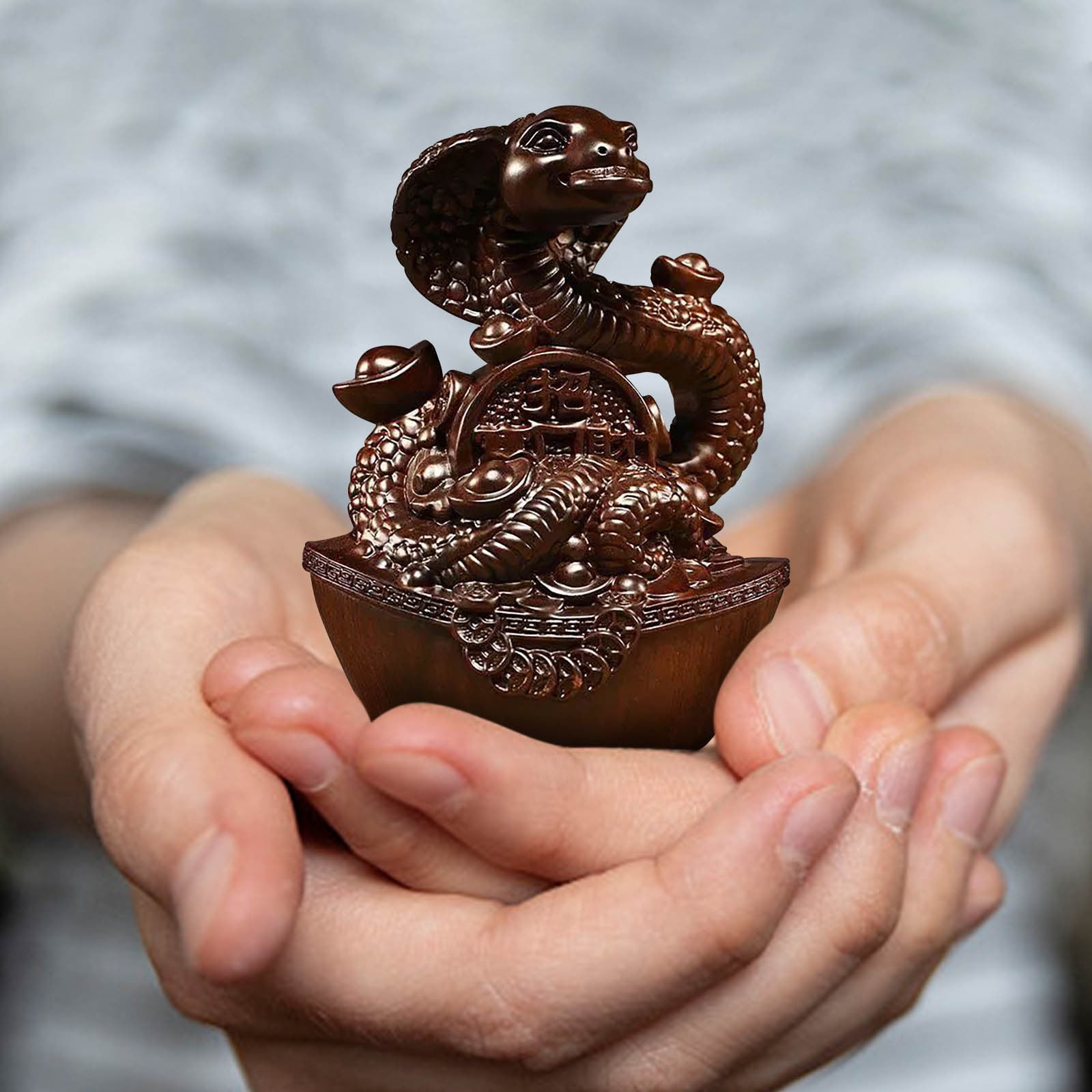 Skimskl Wooden Chinese Feng Shui Snake Statue - Small Handcrafted Snake ...