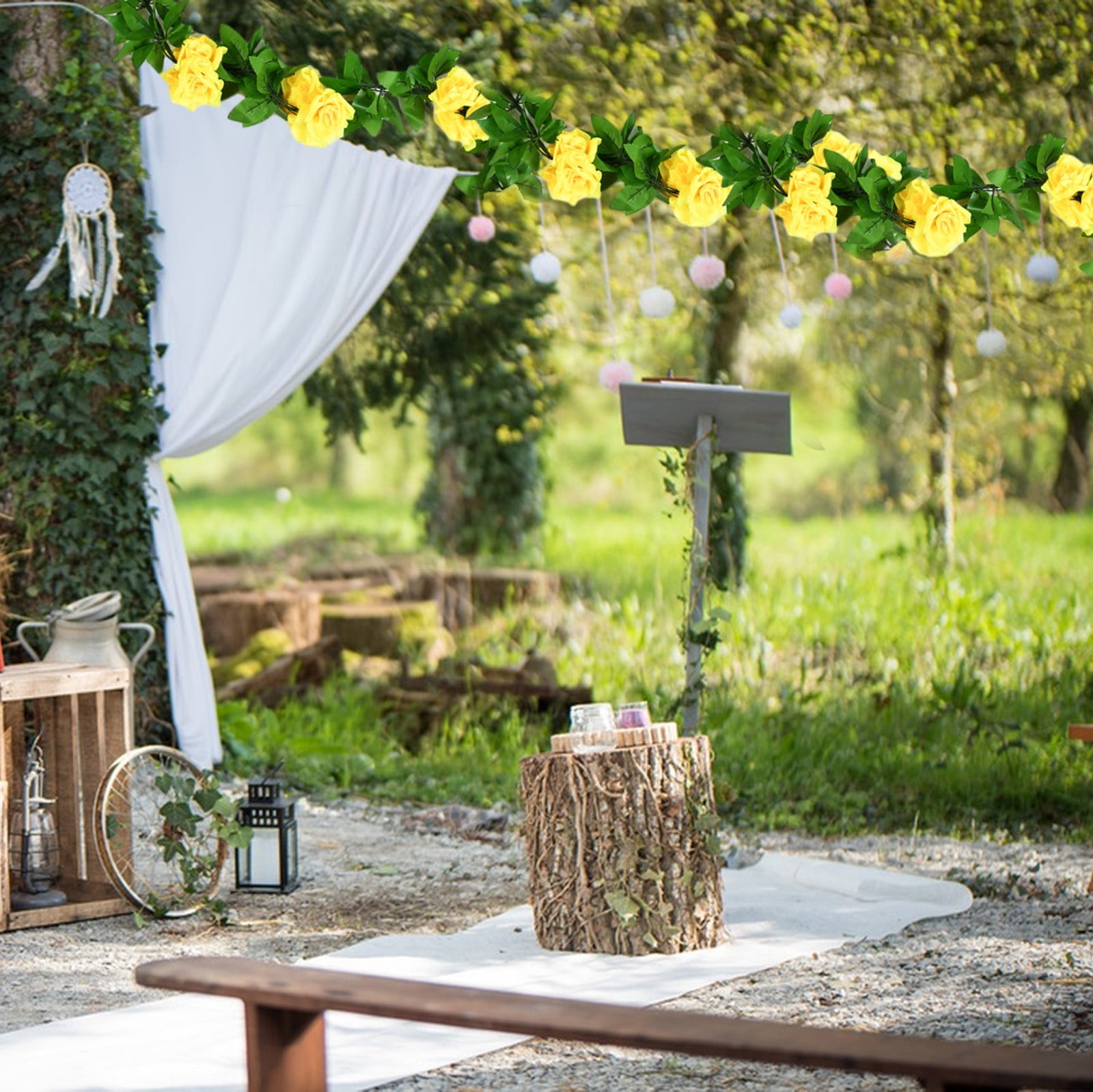 Skimskl Yellow Silk Rose Flower Garland, Realistic Roses Floral Vines ...